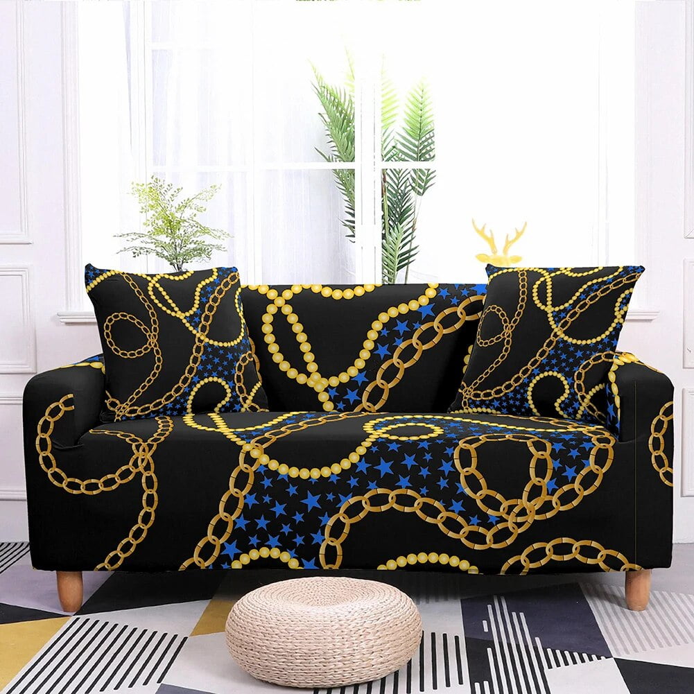Luxury Gold Chain Sofa Covers for Living Room 3D Print Elastic ...