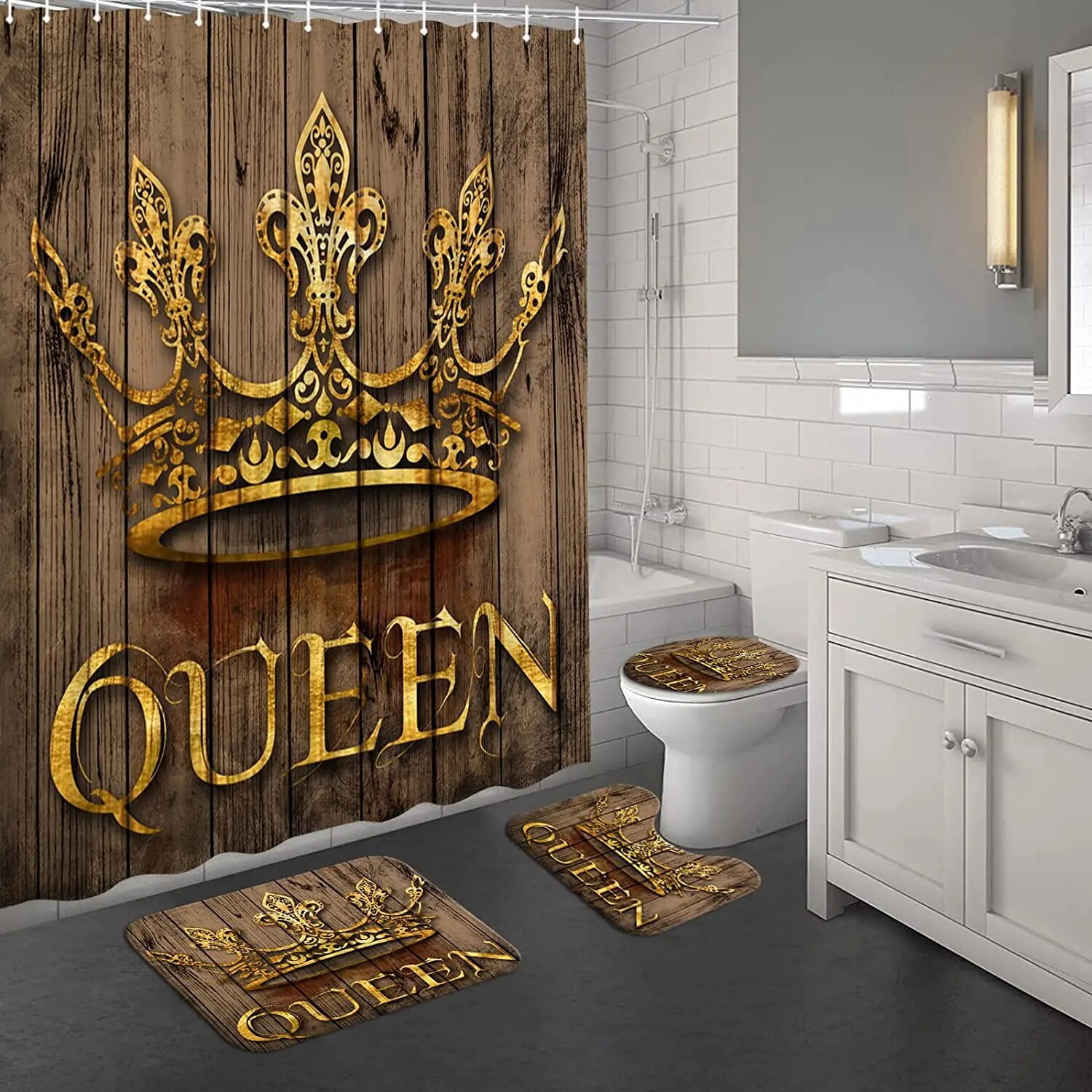 Luxury Gold Crown Shower Curtain Set Noble Royal Vintage Baroque Style ...