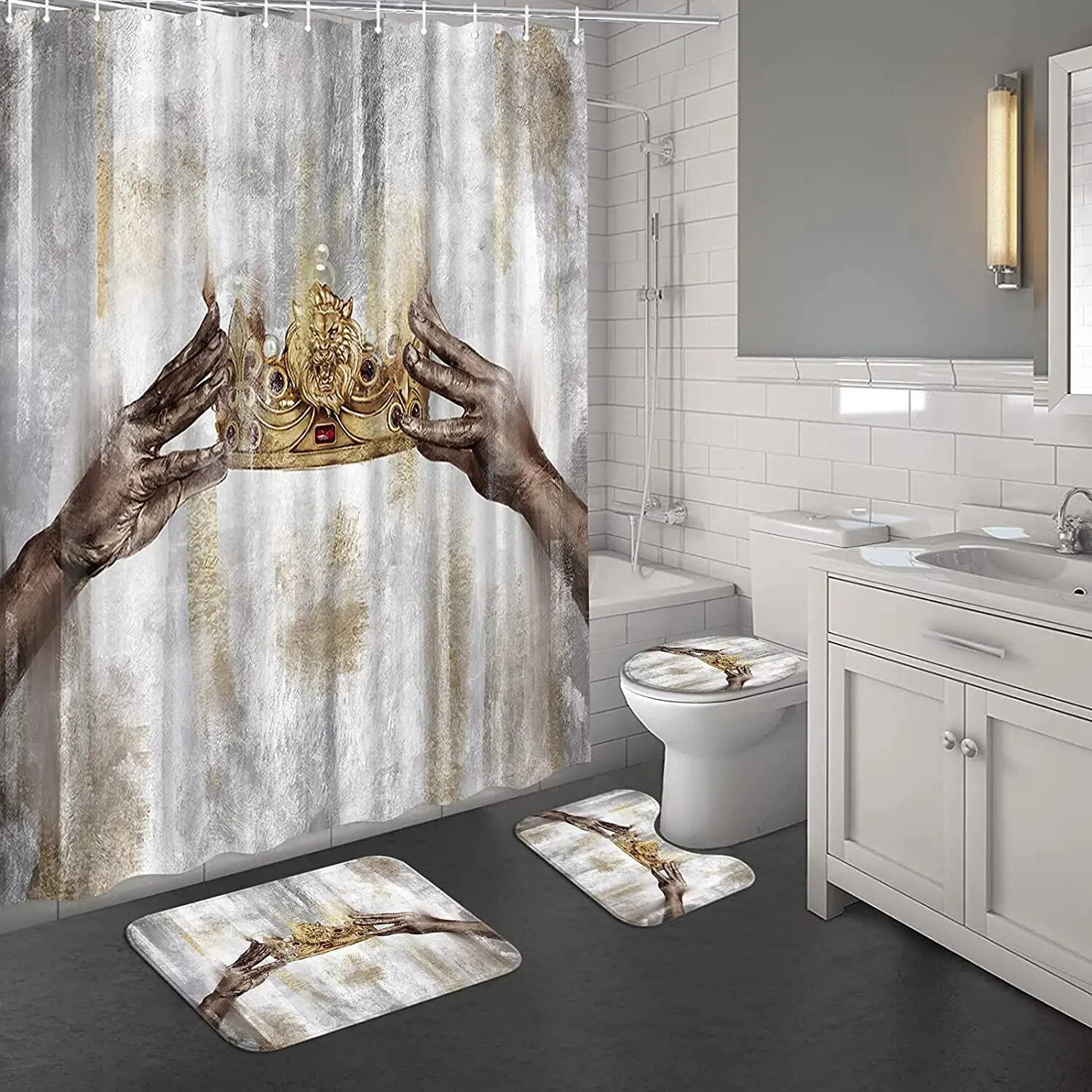 Luxury Gold Crown Shower Curtain Set Noble Royal Vintage Baroque Style ...