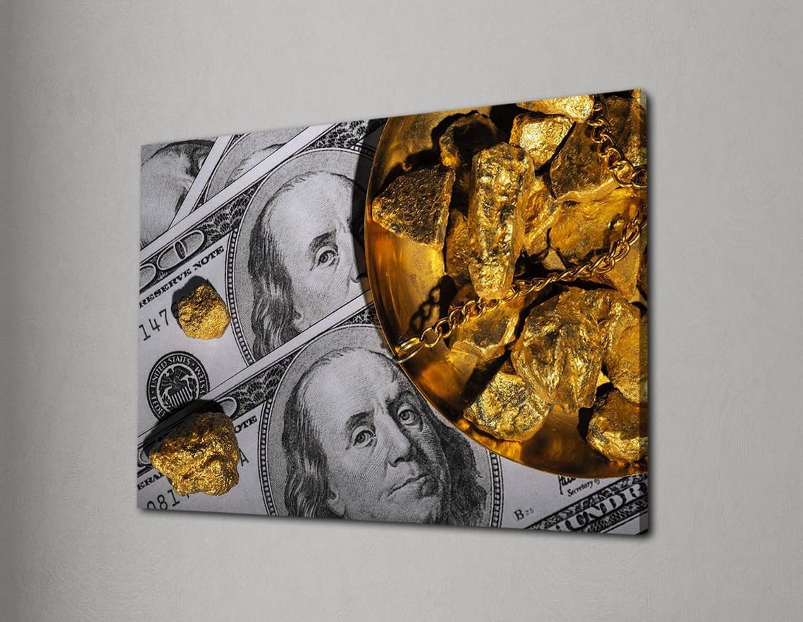 Luxury Gold Dollar Wealth Money Theme Modern Financial Wall Art ...