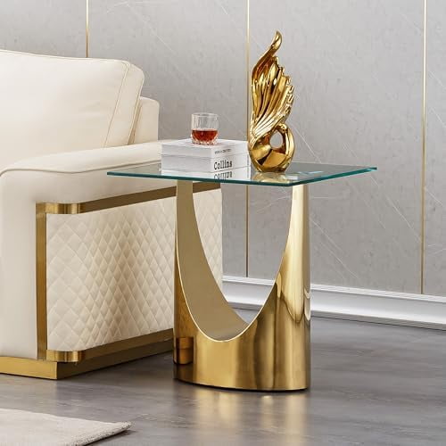 Luxury Gold Glass End Table Modern Square Sofa Side Coffee Table with U ...