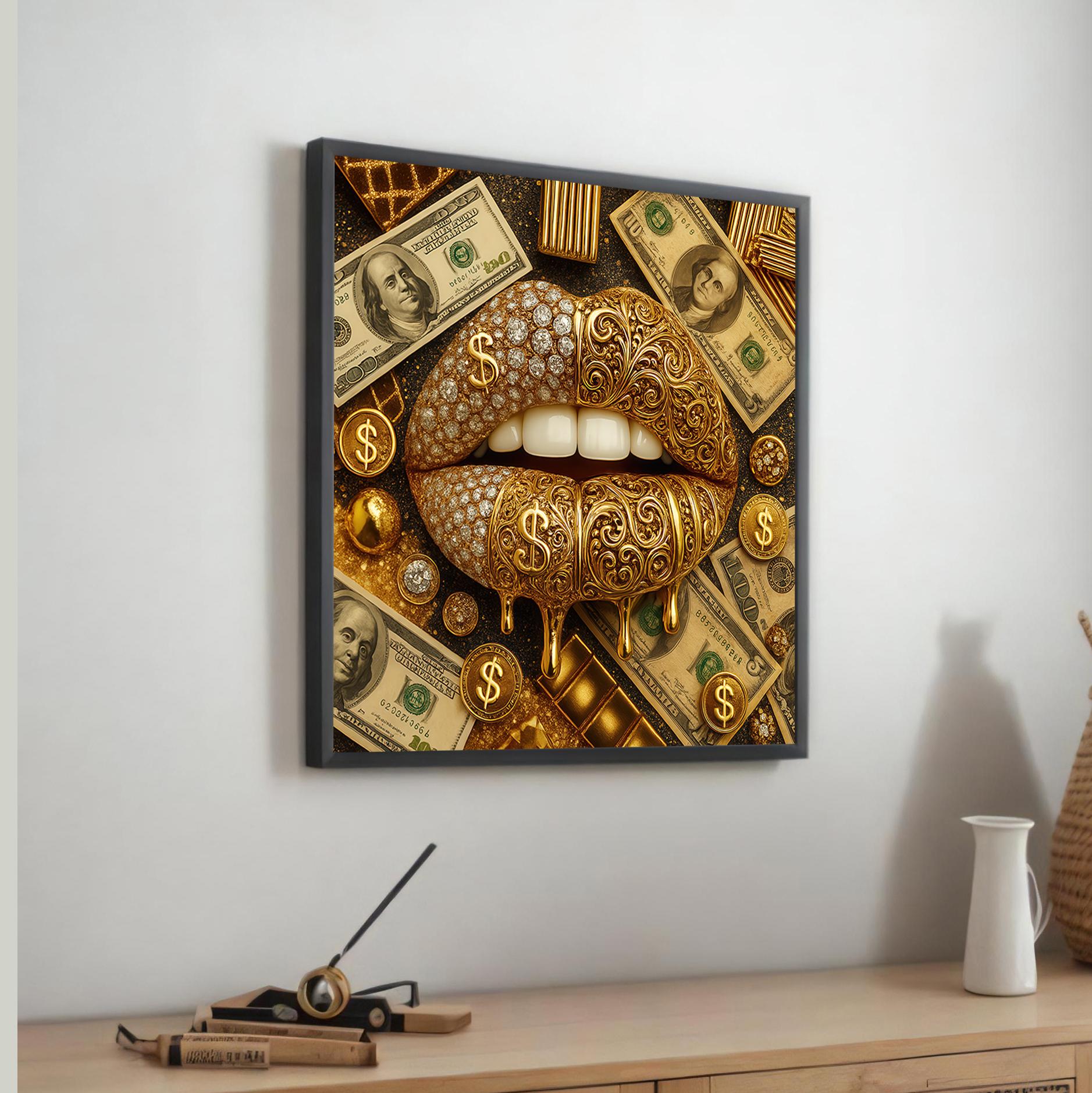 Luxury Gold Lips With Money And Diamonds – (Black, White, Gold, Silver ...