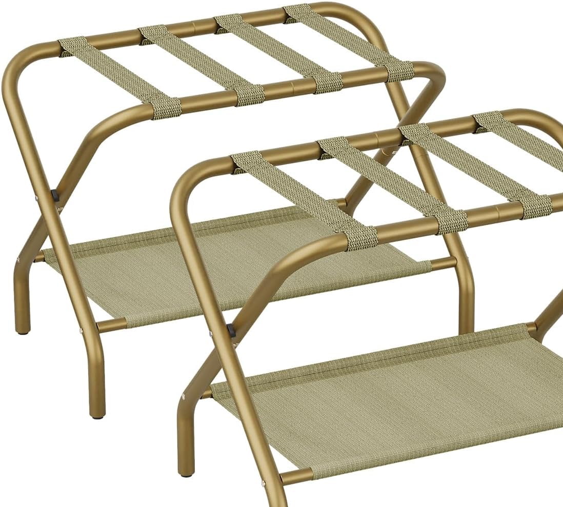 Luxury Gold Luggage Racks with Fabric Shelves - Heavy Duty Folding ...