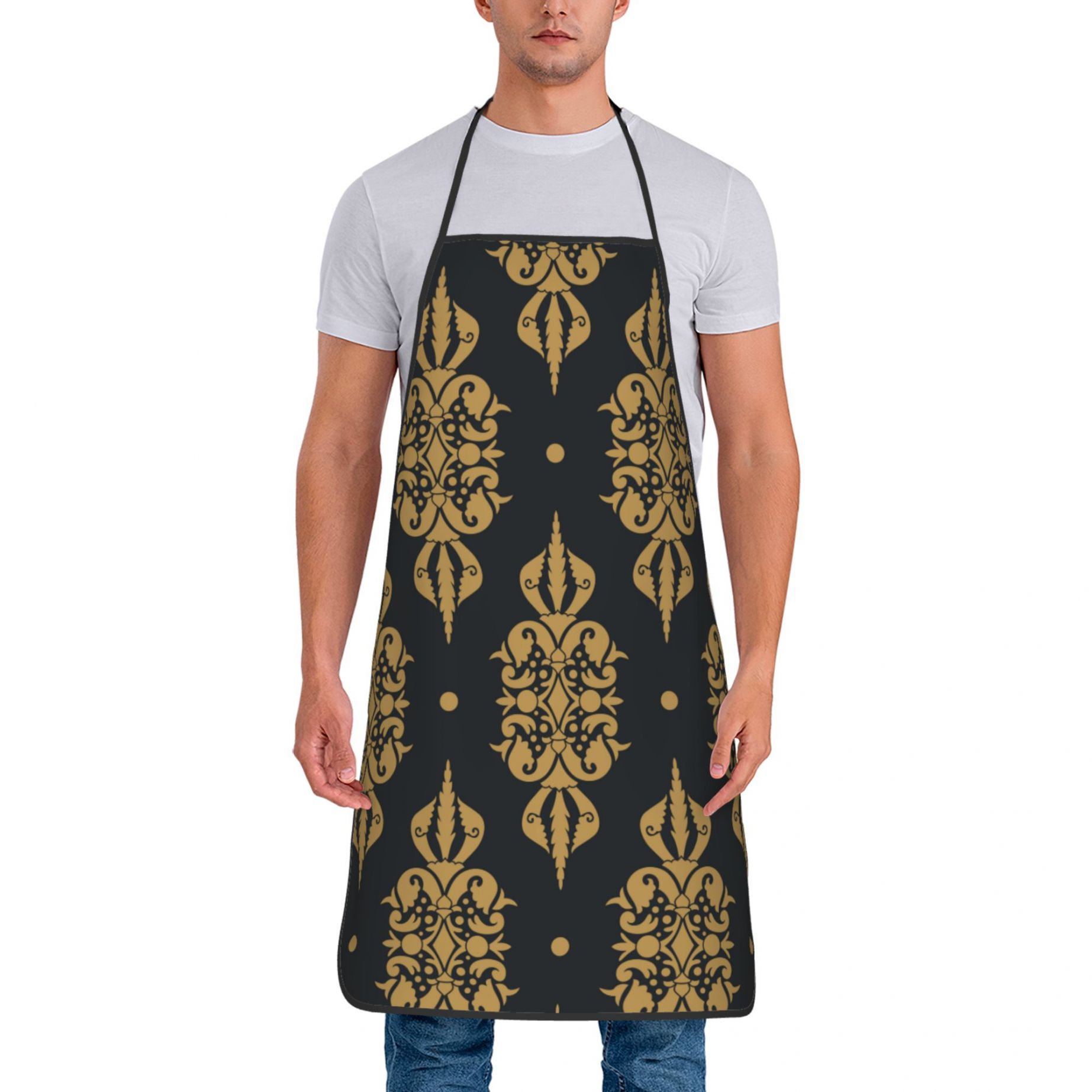 Luxury Gold Pattern Aprons for Women Men Waterproof Apron Kitchen Chef ...