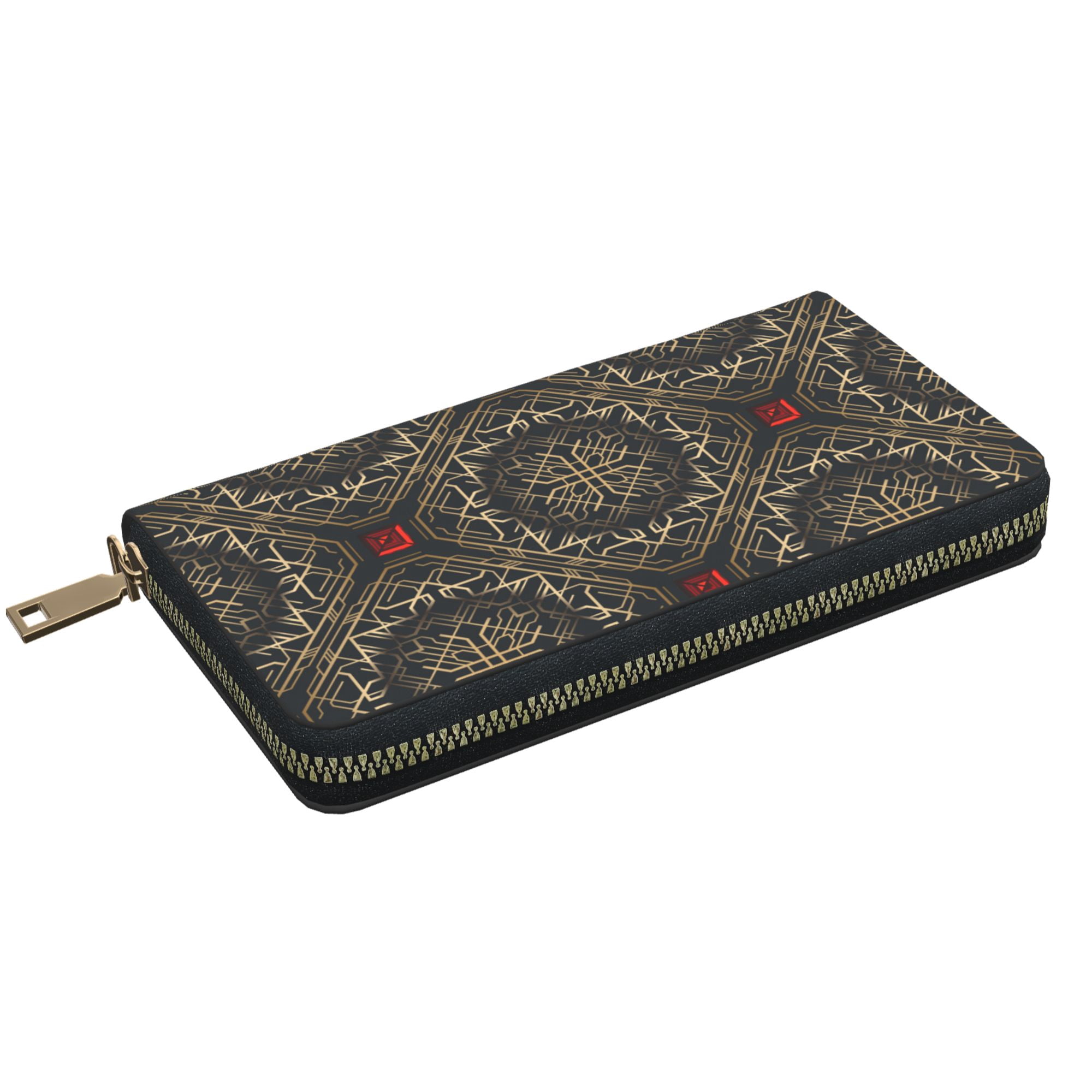 Luxury Gold Pattern For Women Leather Zip Phone Clutch Pu Clutch Long ...