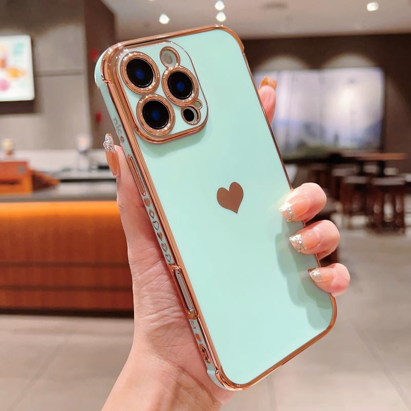 Luxury Gold Plating Cute Love Heart Case,Camera Protection,Dust-Proof ...