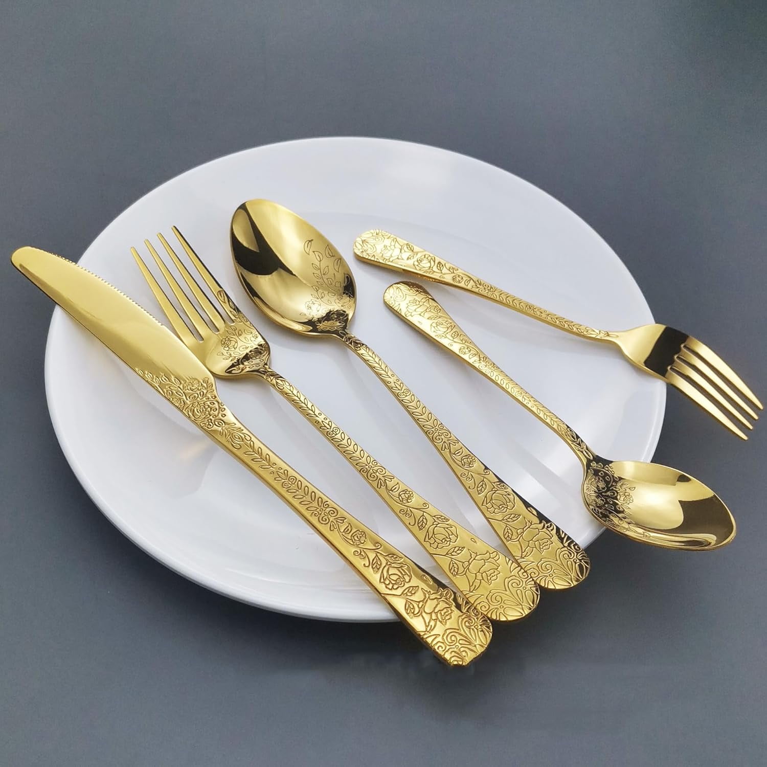 Luxury Gold Silverware Set for 6 Delicate Stainless Steel Flatware Set ...