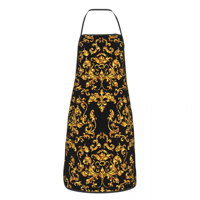 Luxury Golden Europe Floral Apron Women Men Unisex Bib Kitchen Cooking ...