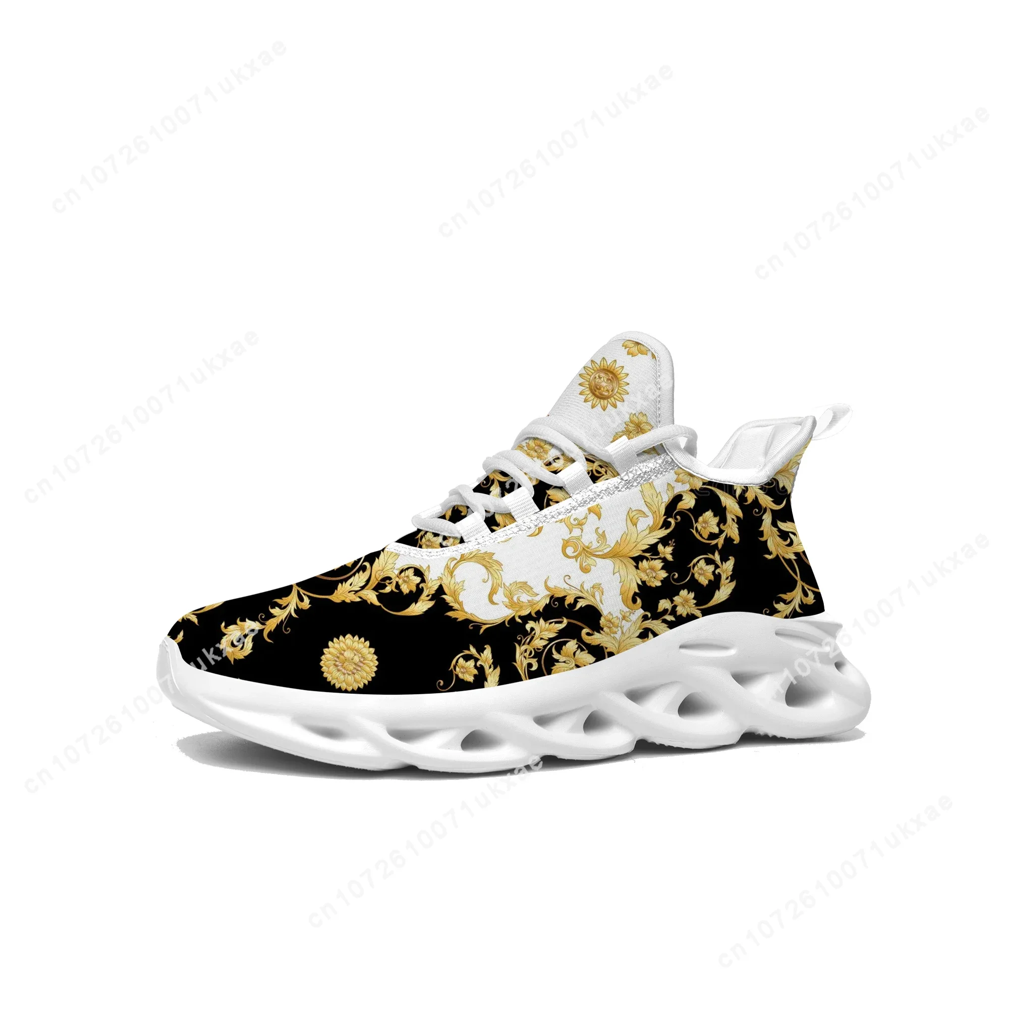 Luxury Golden Floral Baroque Flats Sneakers Mens Womens Sports Shoes ...