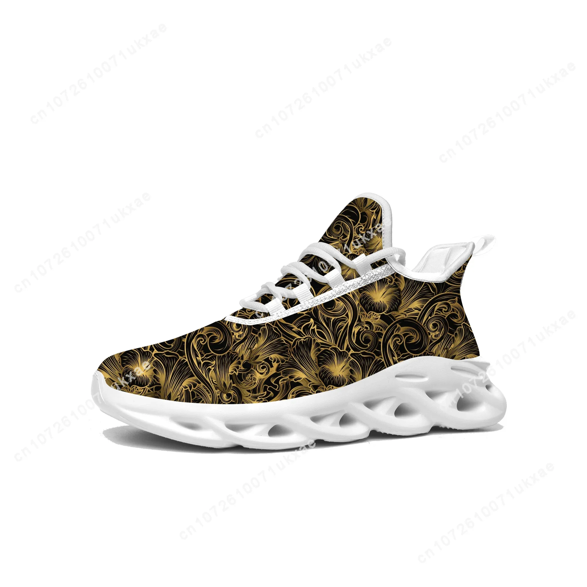 Luxury Golden Floral Baroque Flats Sneakers Mens Womens Sports Shoes ...
