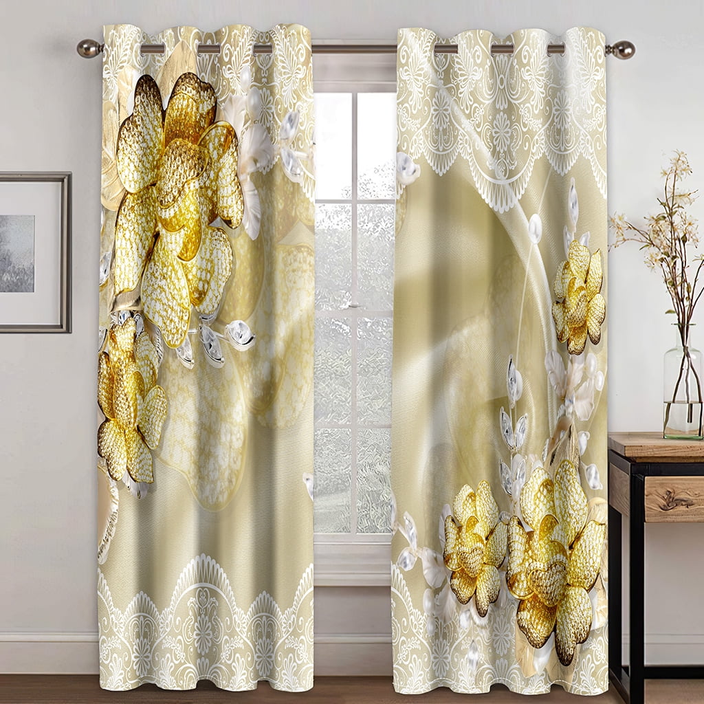 Luxury Golden Flower Rose Diomand Girl Window Curtains Binds for Living ...