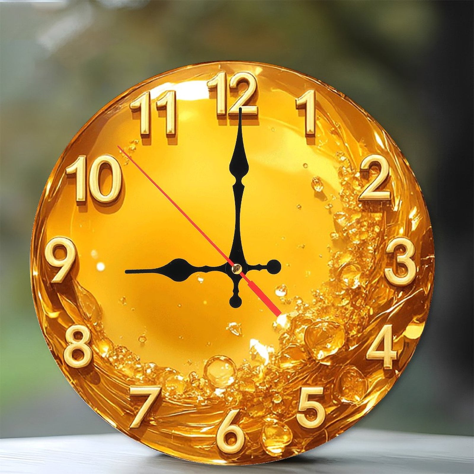 Luxury Golden Liquid Wall Clock 10-Inch Silent Wooden Wall Clock ...