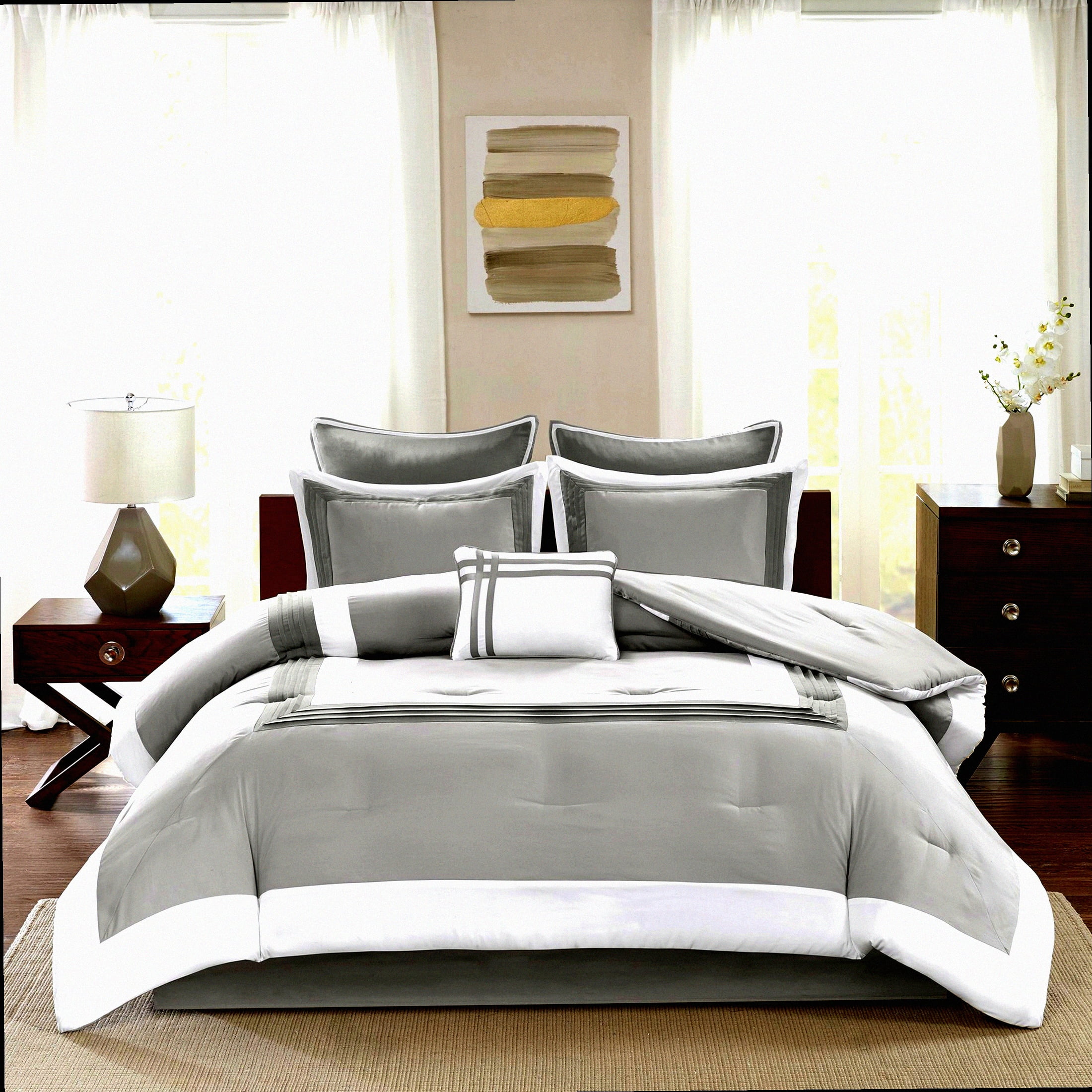 Luxury Gray Cloud Comforter Set - Modern Design, All Season Down ...