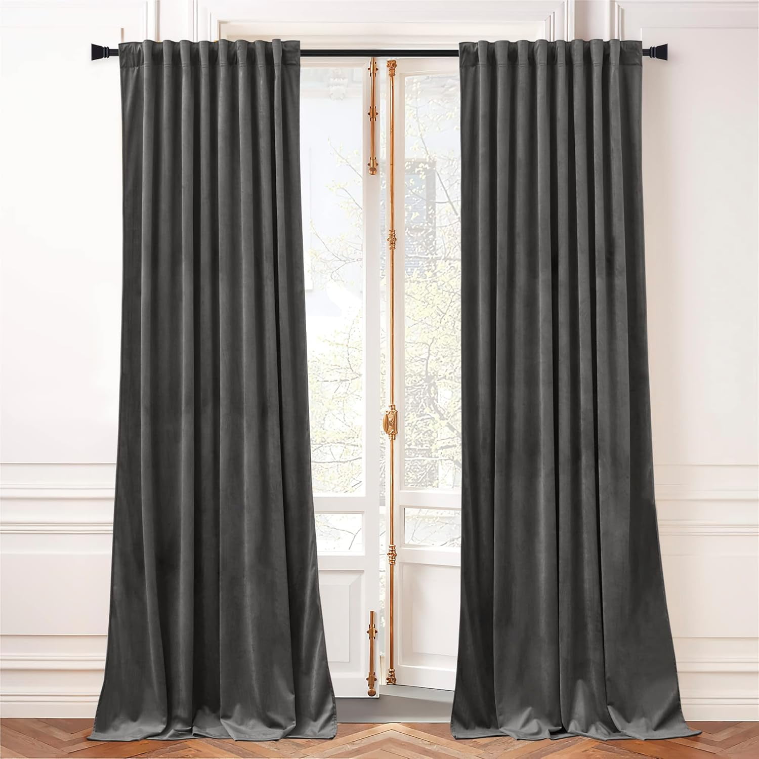 Luxury Grey Velvet Thermal Insulated Curtain Panels, Window Treatment ...