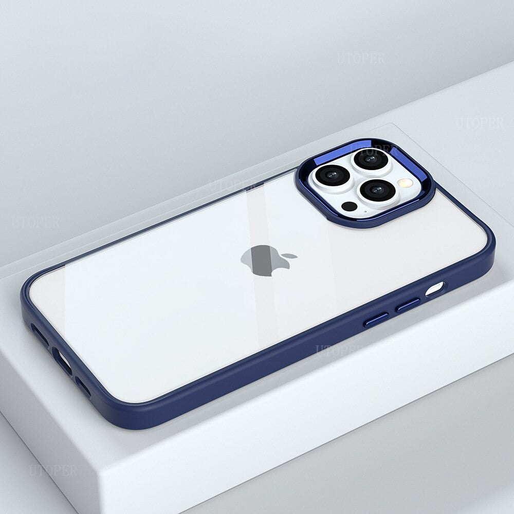 Luxury Hard Acrylic Metal Camera Clear Protection Case For iPhone 15 14 ...