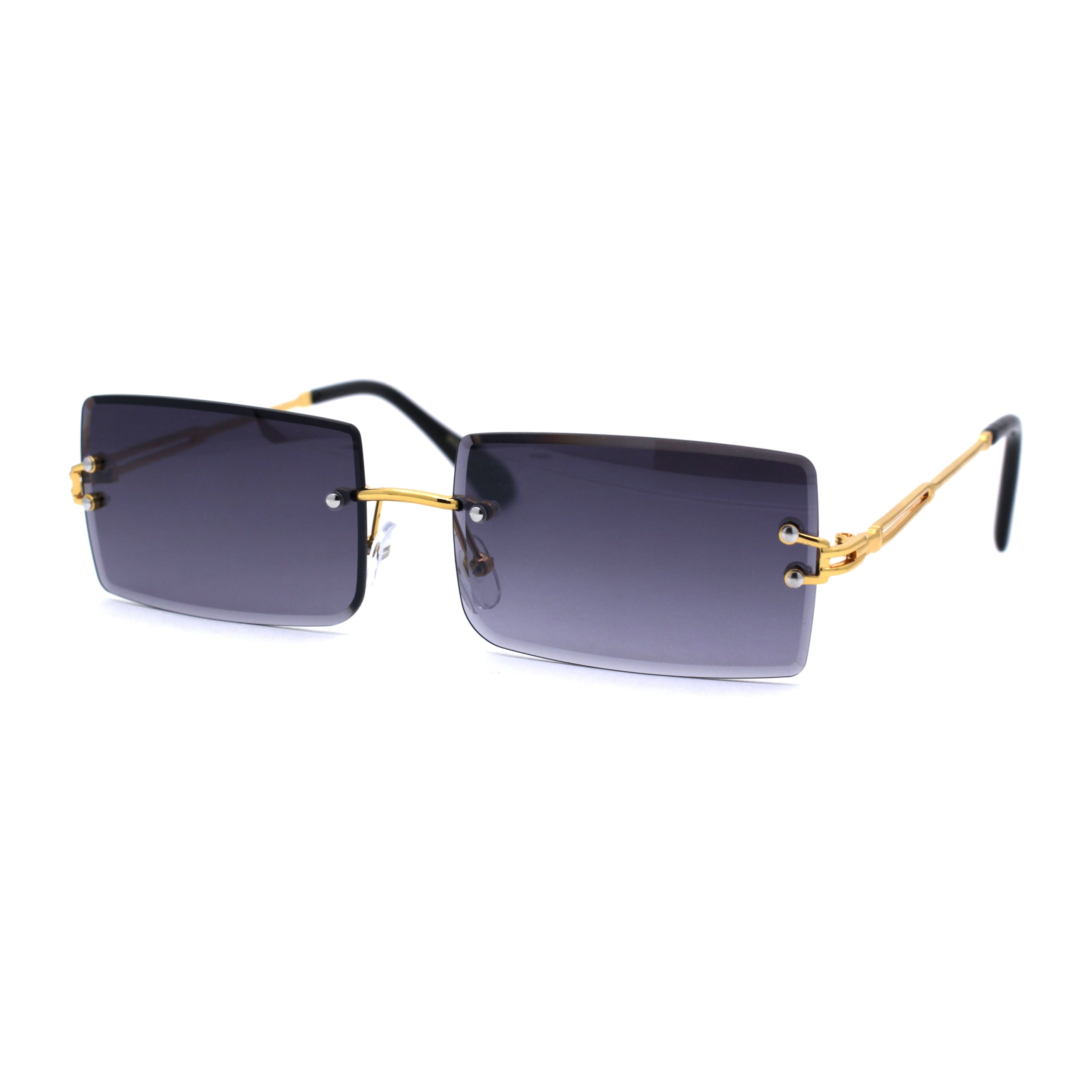 Luxury Hippie Style Rimless Bevel Rectangle Lens Sunglasses Gold Smoke ...