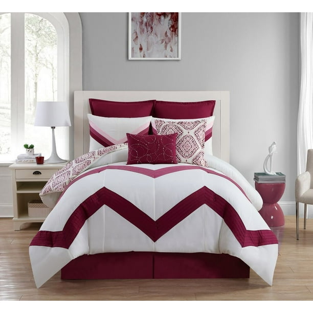 Luxury Home, 8-Piece Marcella Comforter Set,Berry - Walmart.com