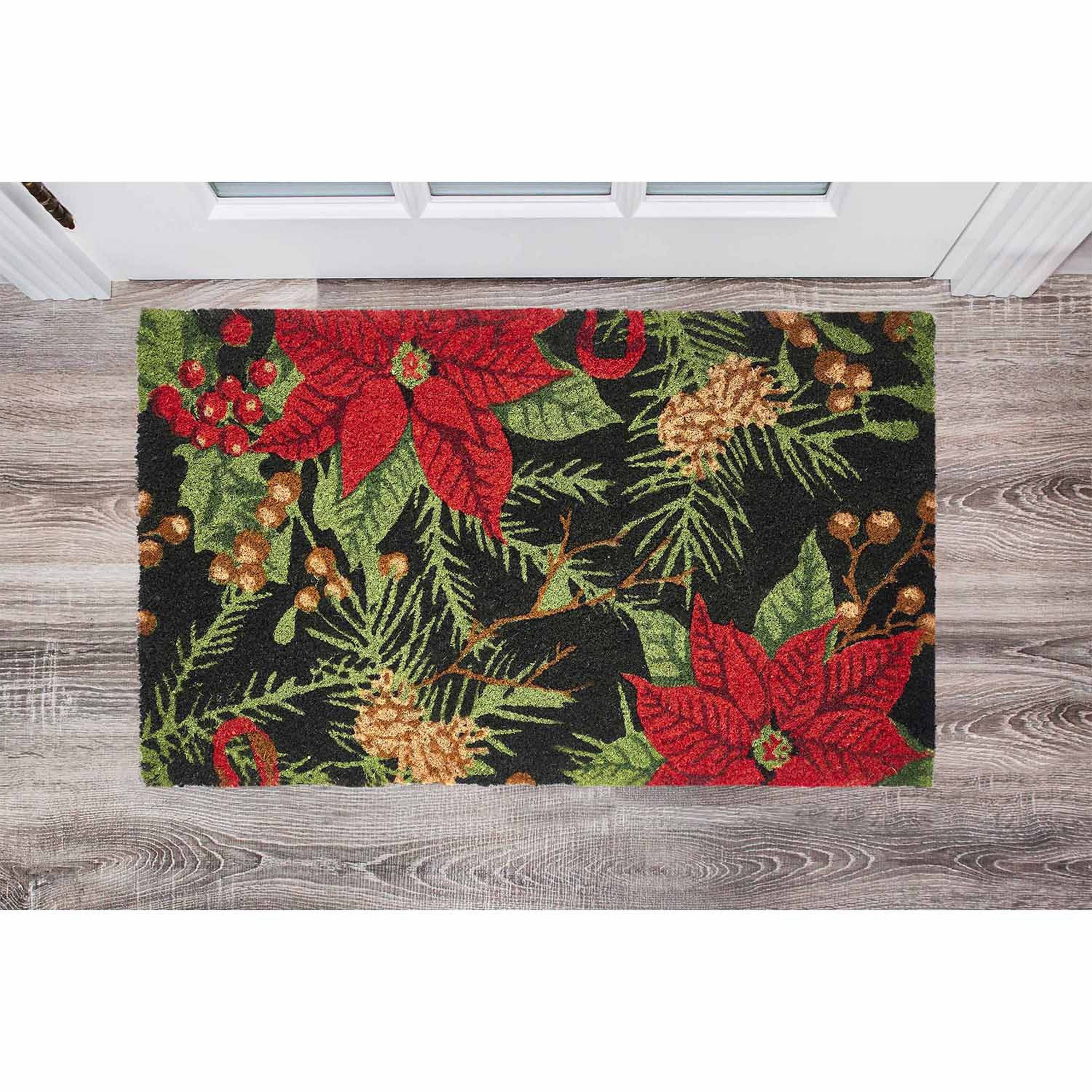 VCNY Home Poinsettia Christmas Coir Outdoor Doormat - 18x30 Mat ...