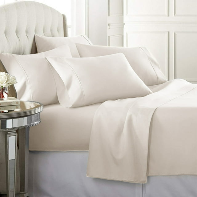 Luxury Home Queen 6-Piece Super-Soft Bed Sheets Set, Cream, Double ...