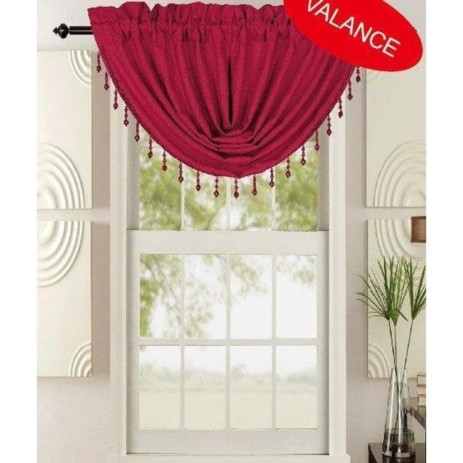 Luxury Home Textile Leah Textured Waterfall Burgundy Rod Pocket Valance ...