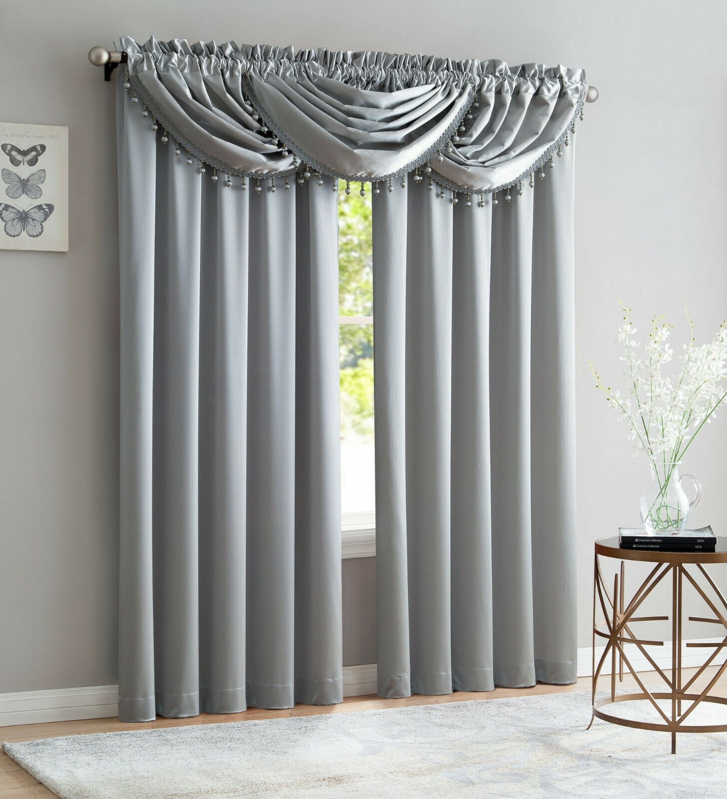 Bridget Elegant 5 Piece Crushed Satin Living Room Drapes & Bedroom ...