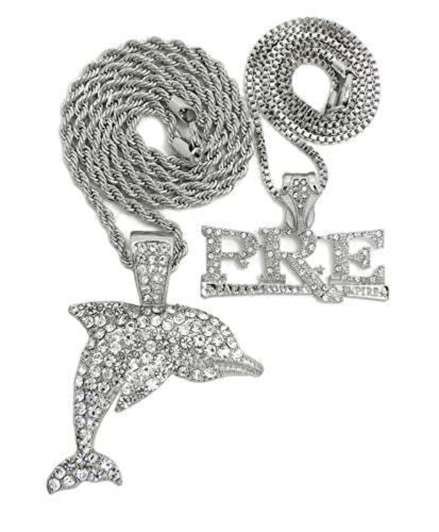 Hip Hop Rapper Style Iced DOLPHIN & PRE Silver Plated Pendant 20" Box ...