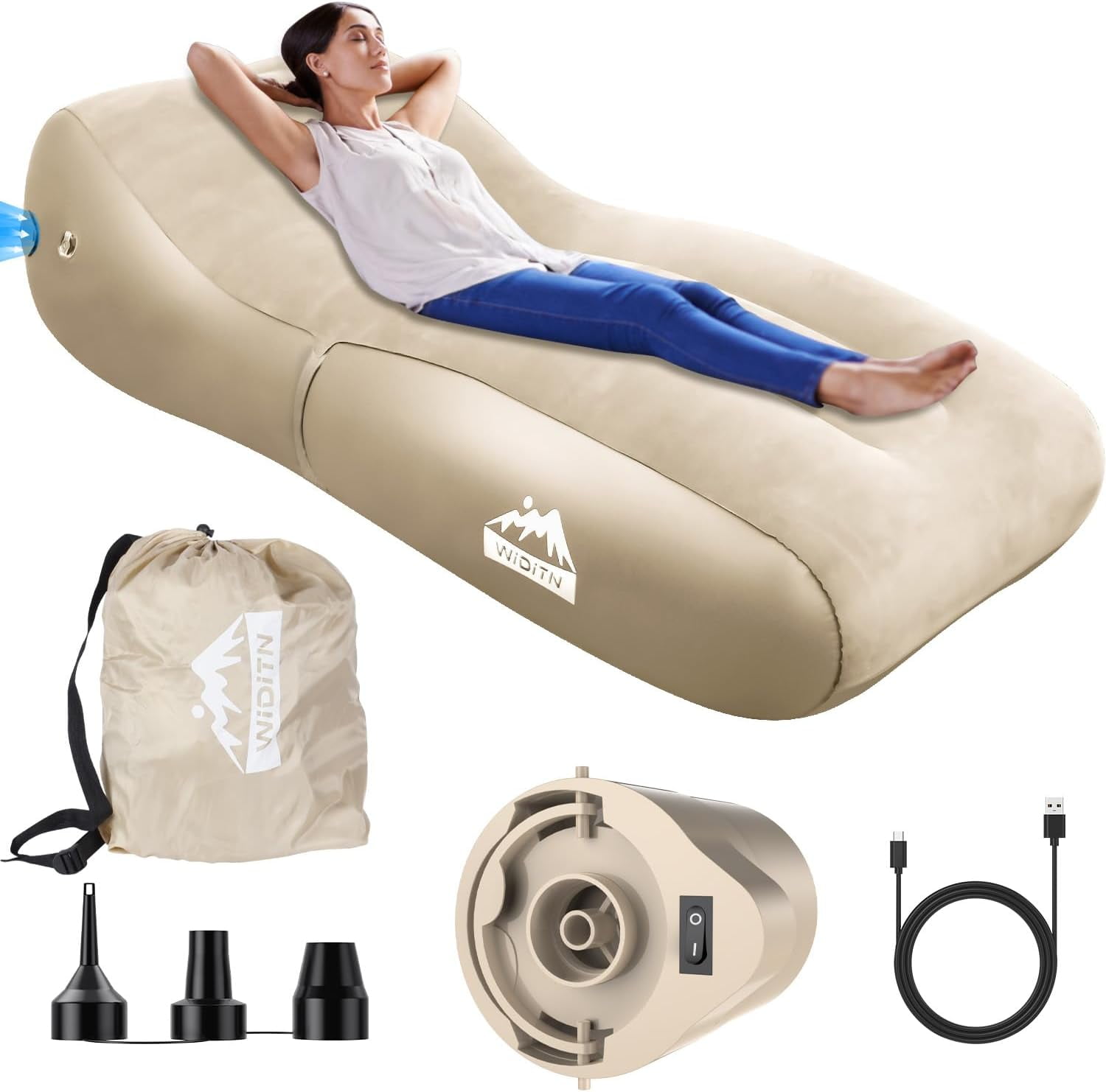 Luxury Inflatable Lounger Ultra-Wide 35.4 ", Self-Inflating Couch with ...