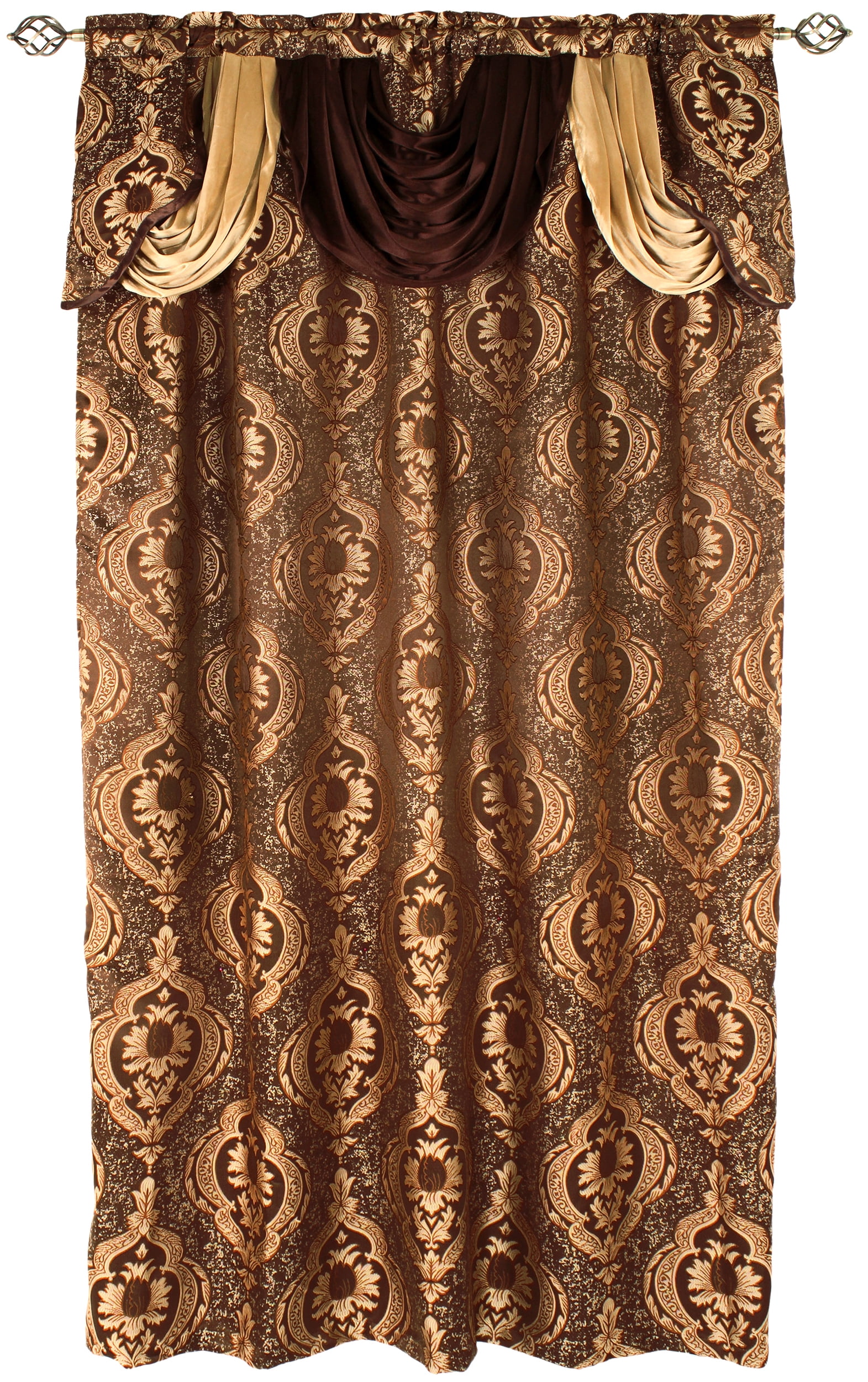 Luxury Jacquard Curtain Panel with Attached Waterfall Valance, 54 by 84 ...