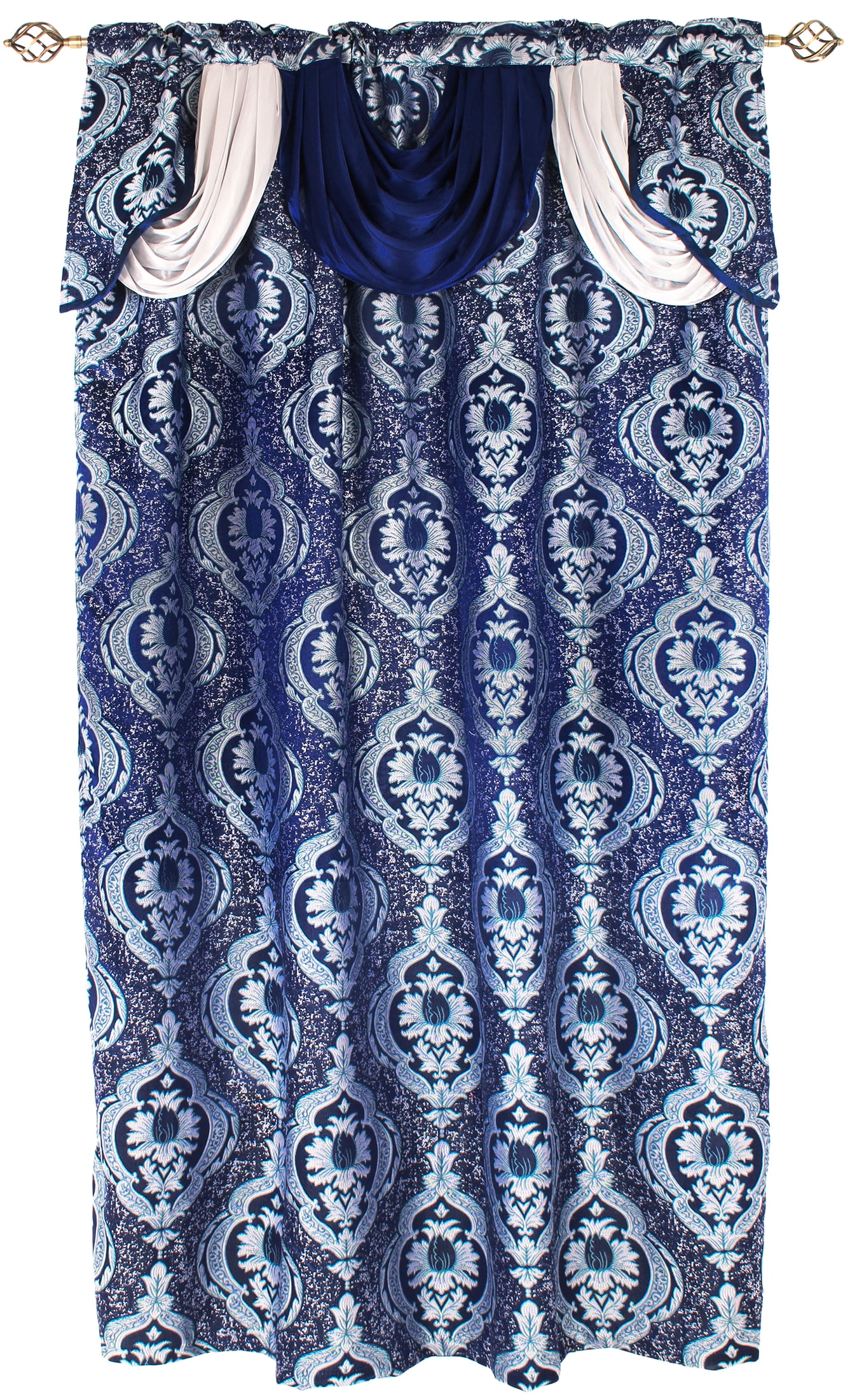 Luxury Jacquard Curtain Panel with Attached Waterfall Valance, 54 by 84 ...