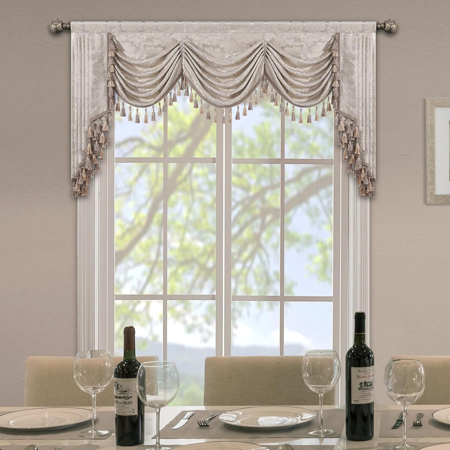 Luxury Jacquard Waterfall Valance for Living Room, Floral Damask Swag ...