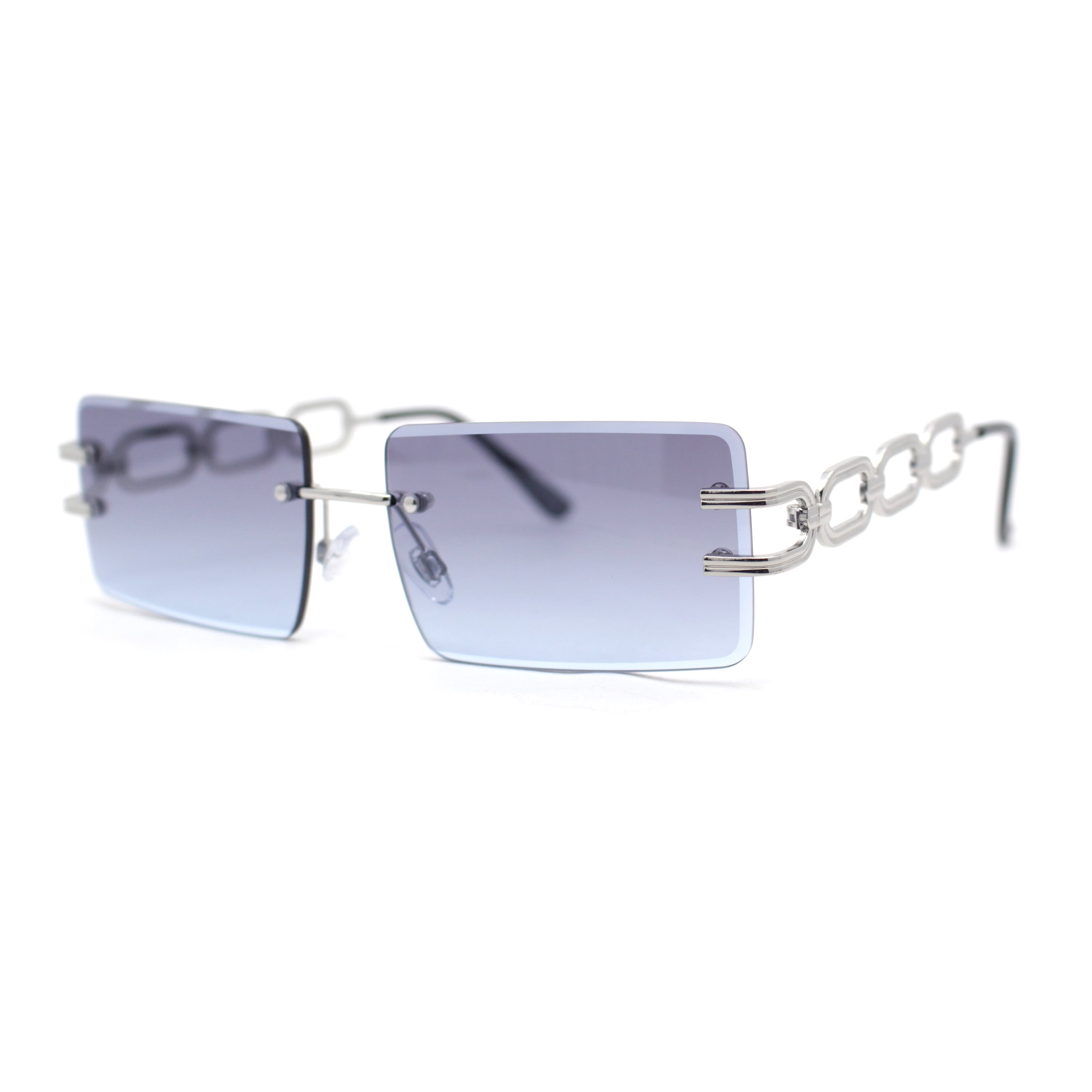 Luxury Jewel Large Chain Link Arm Rimless Rectangle Designer Sunglasses ...