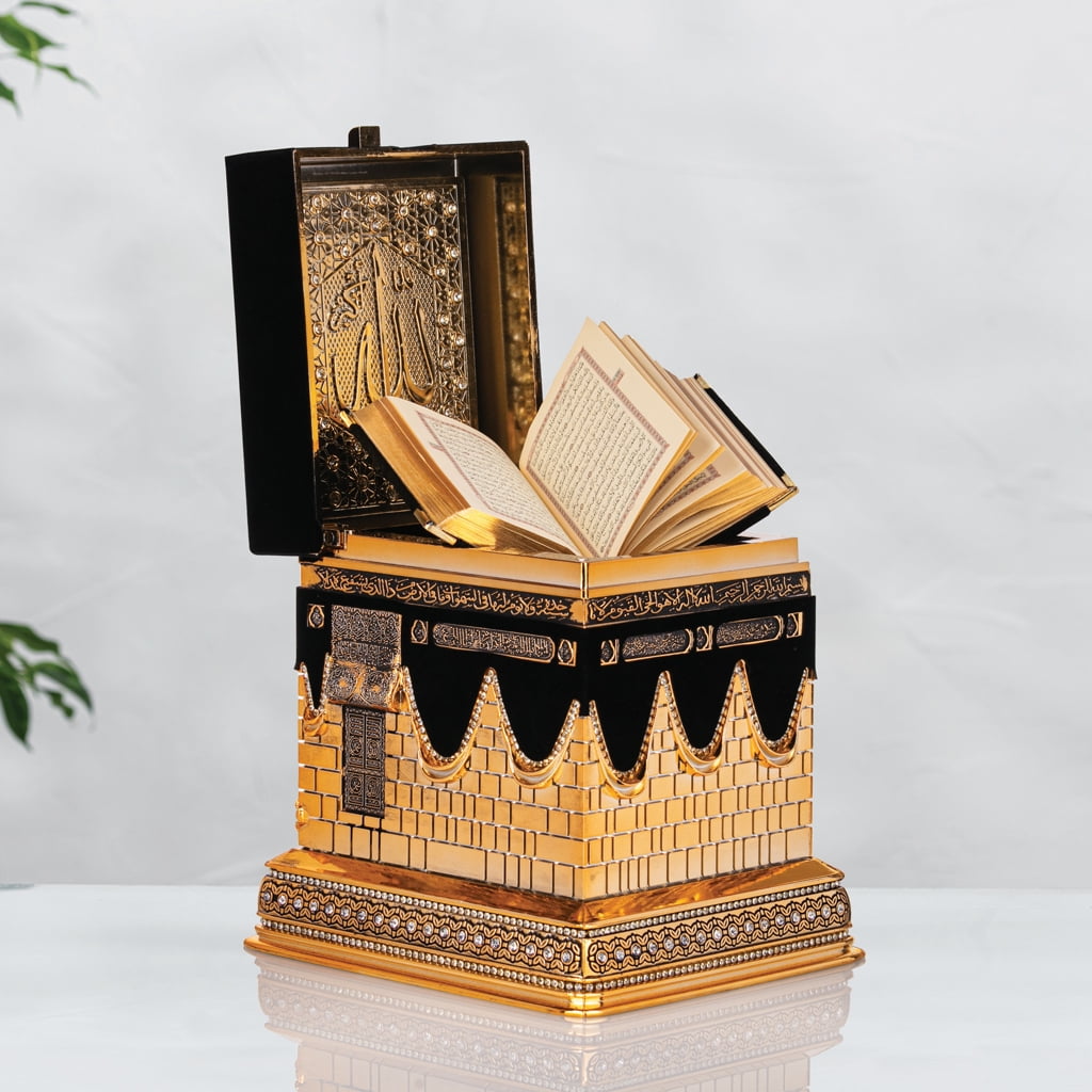 Luxury Kaaba-Shaped Quran Holder with Holy Quran – Gold Plated Islamic ...