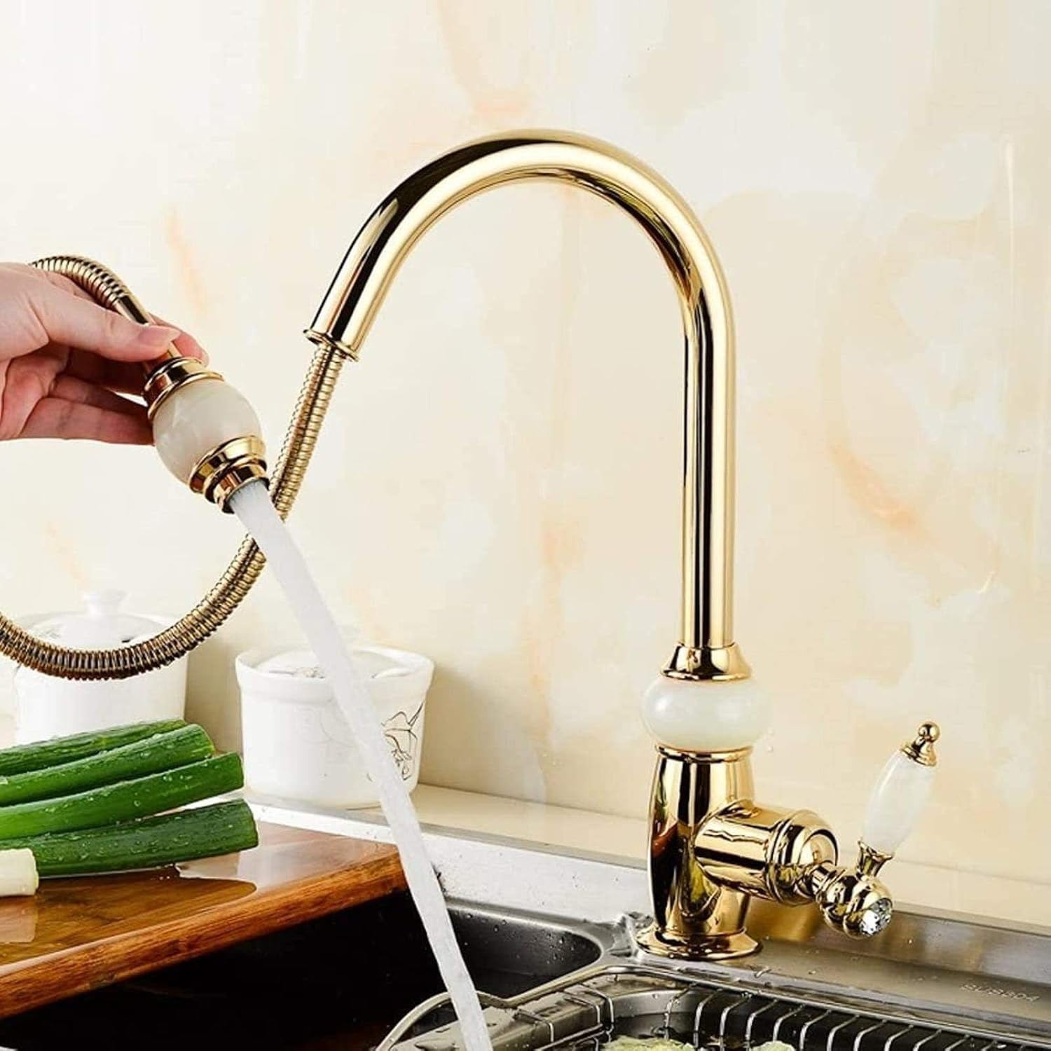 Luxury Kitchen Pull Out Faucet Tap Retro 360 Degree Rotation Rose Gold ...