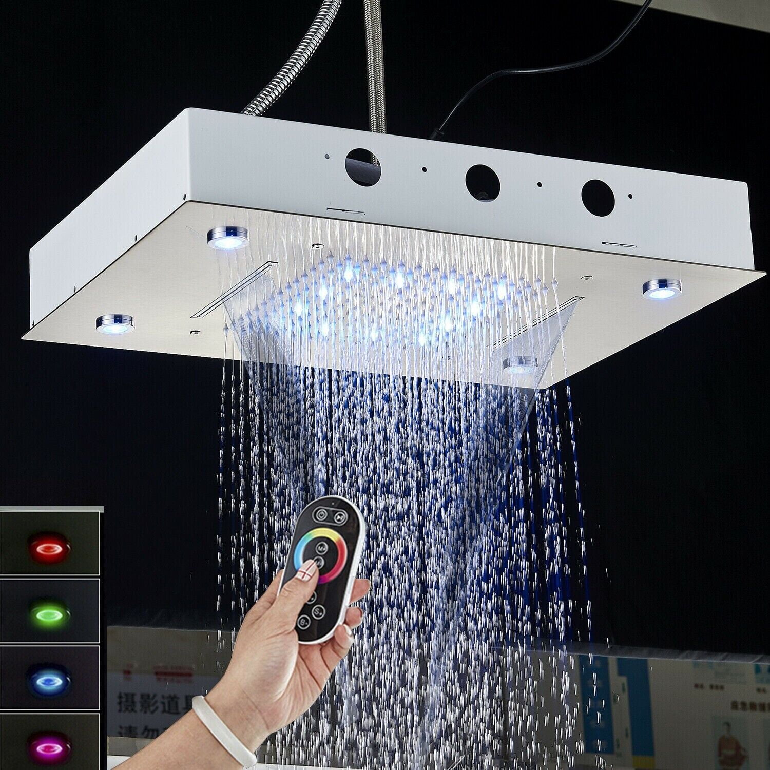 Luxury LED Rainfall Chrome Shower Head High Pressure Ceiling Mounted ...