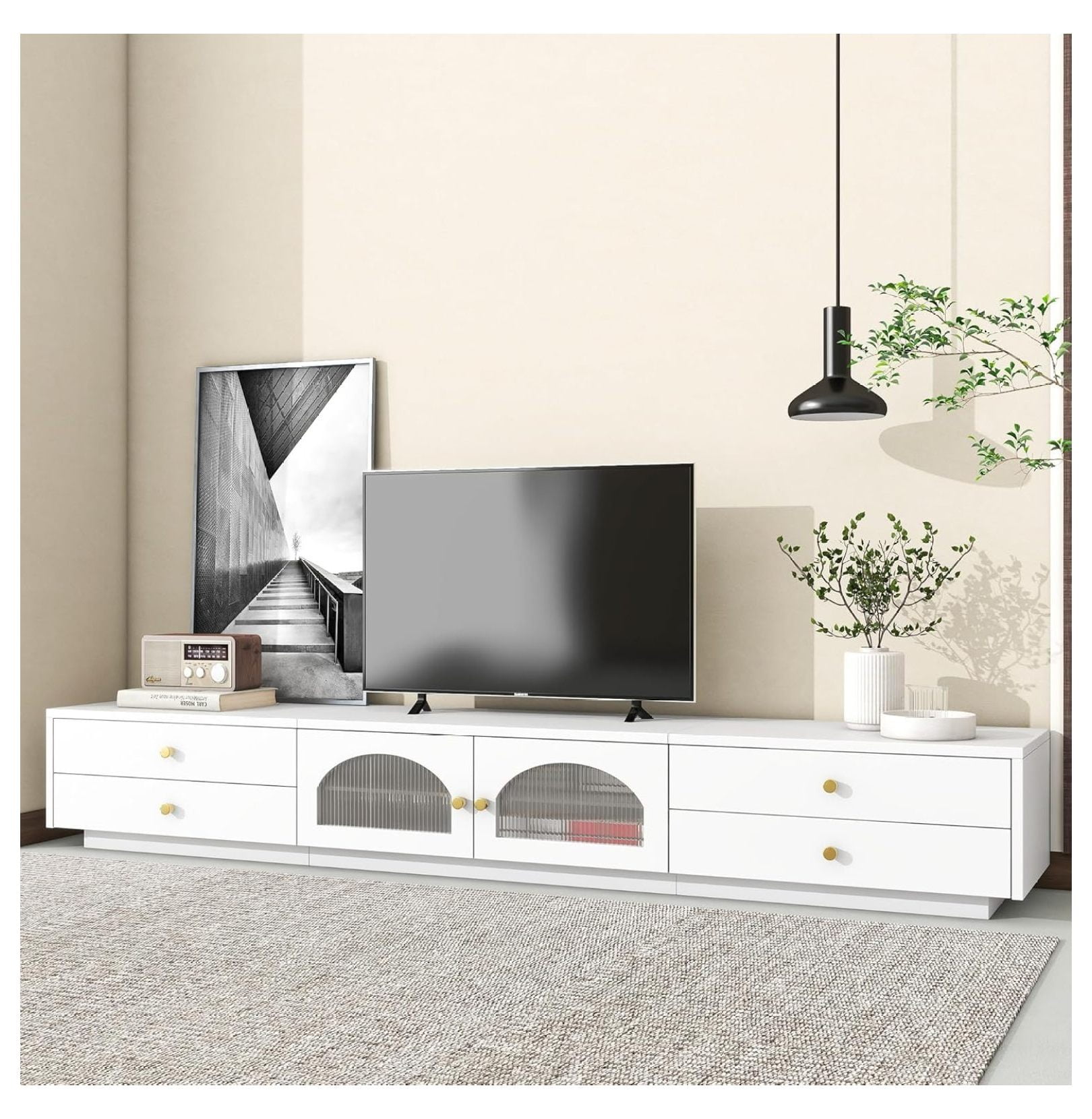 Luxury Large TV Stand for 90"+ TV, Extra Long TV Console with 2 Doors ...