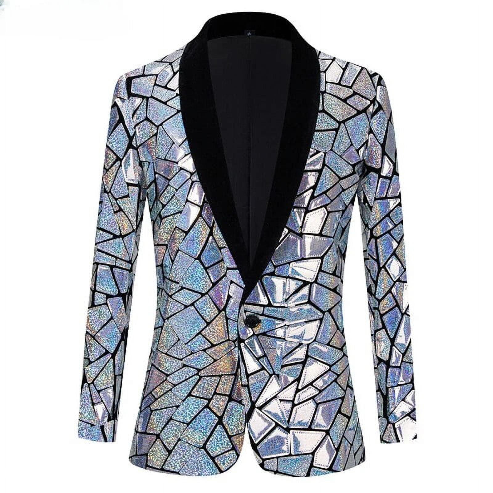 Luxury Laser Sequin Tuxedo Blazer Jacket Men One Button Shawl Lapel ...
