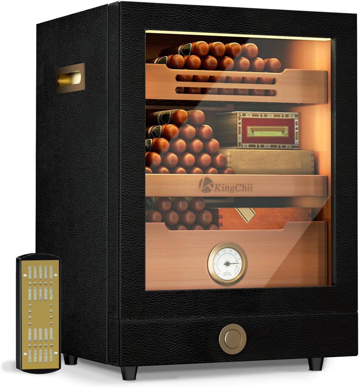 Luxury Leather Cigar Humidor with Cedar Drawers, 3-Color Dimmable LED ...