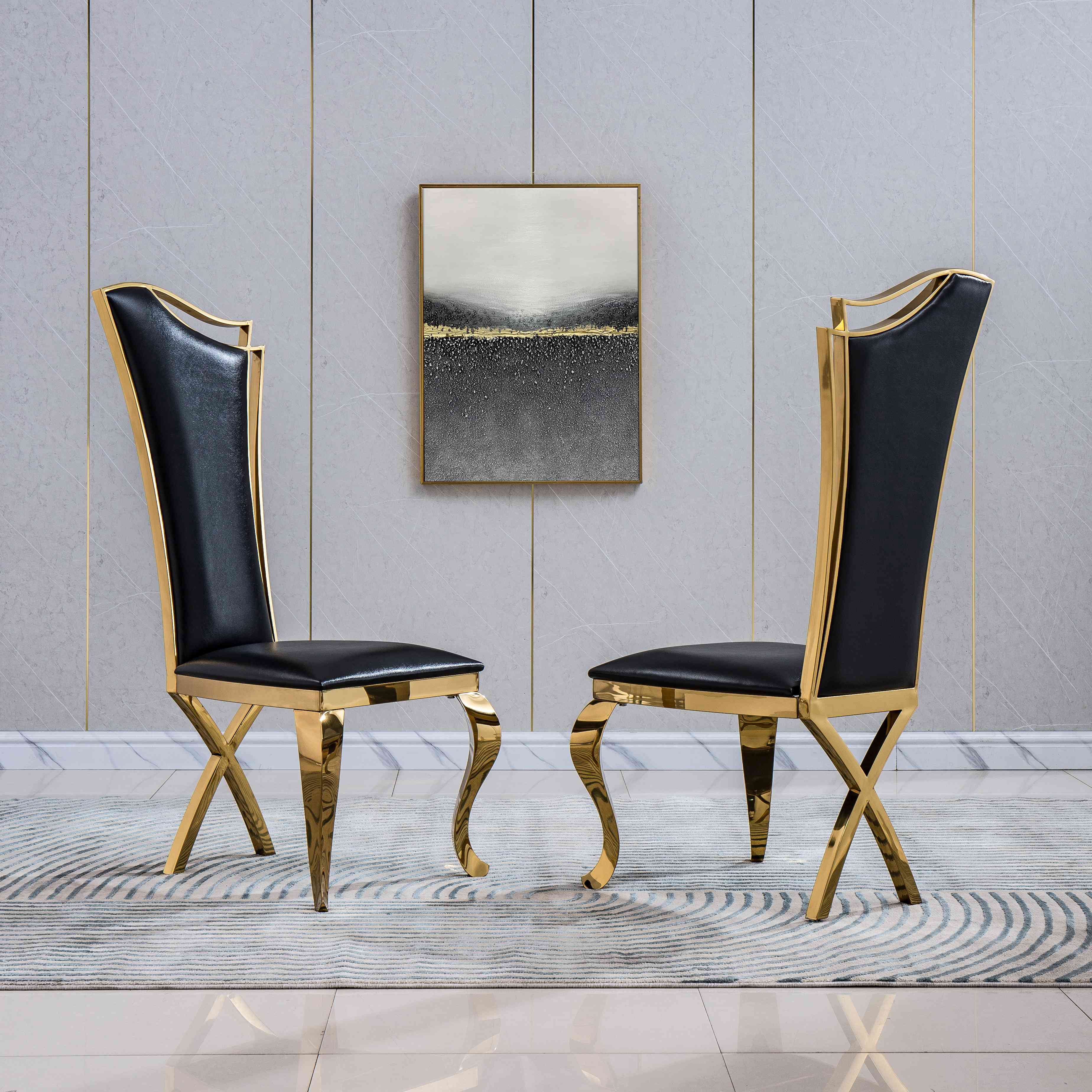 Luxury Leatherette Dining Chairs, Modern Dining Chair with Stainless ...