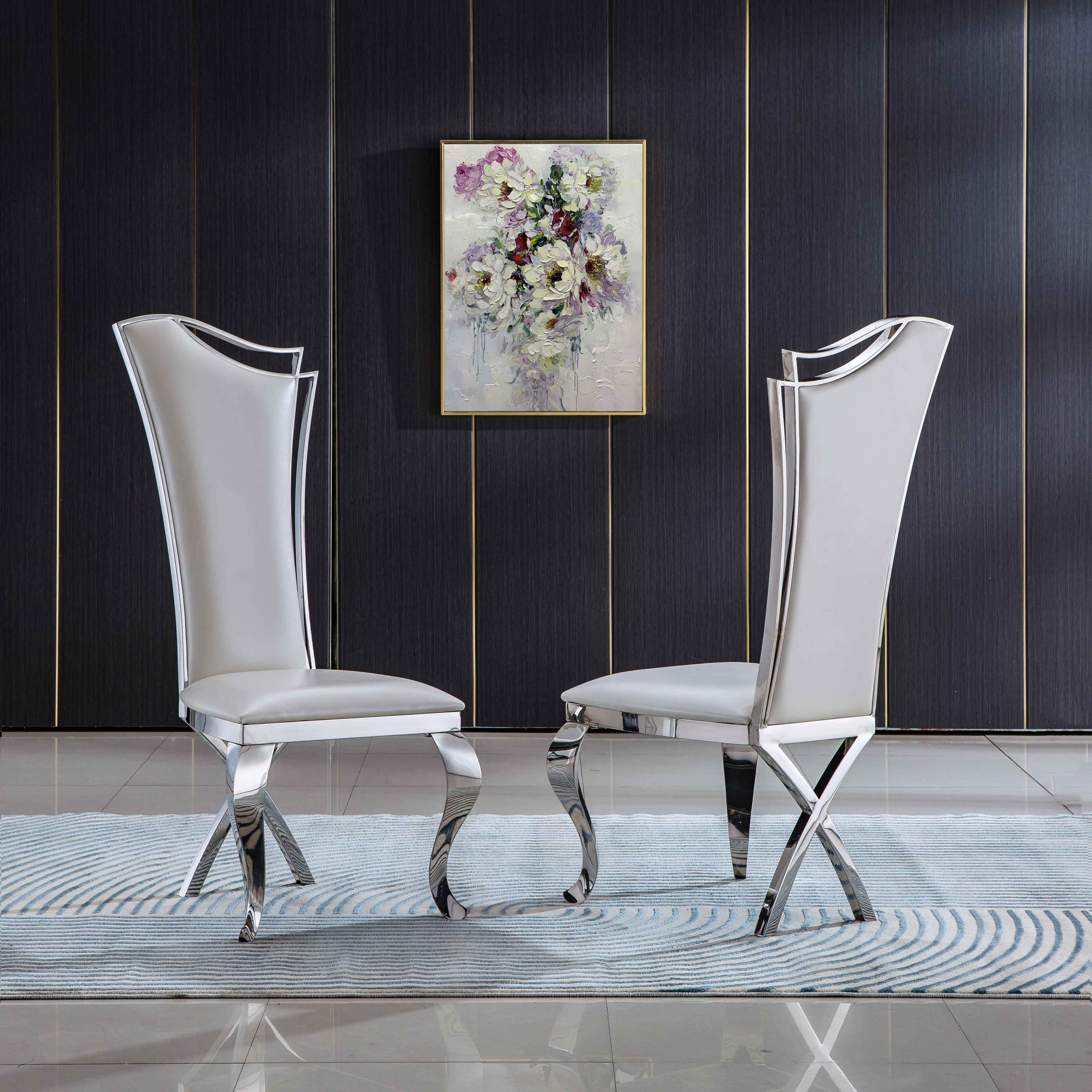 Luxury Leatherette Dining Chairs, Modern Dining Chair with Stainless ...