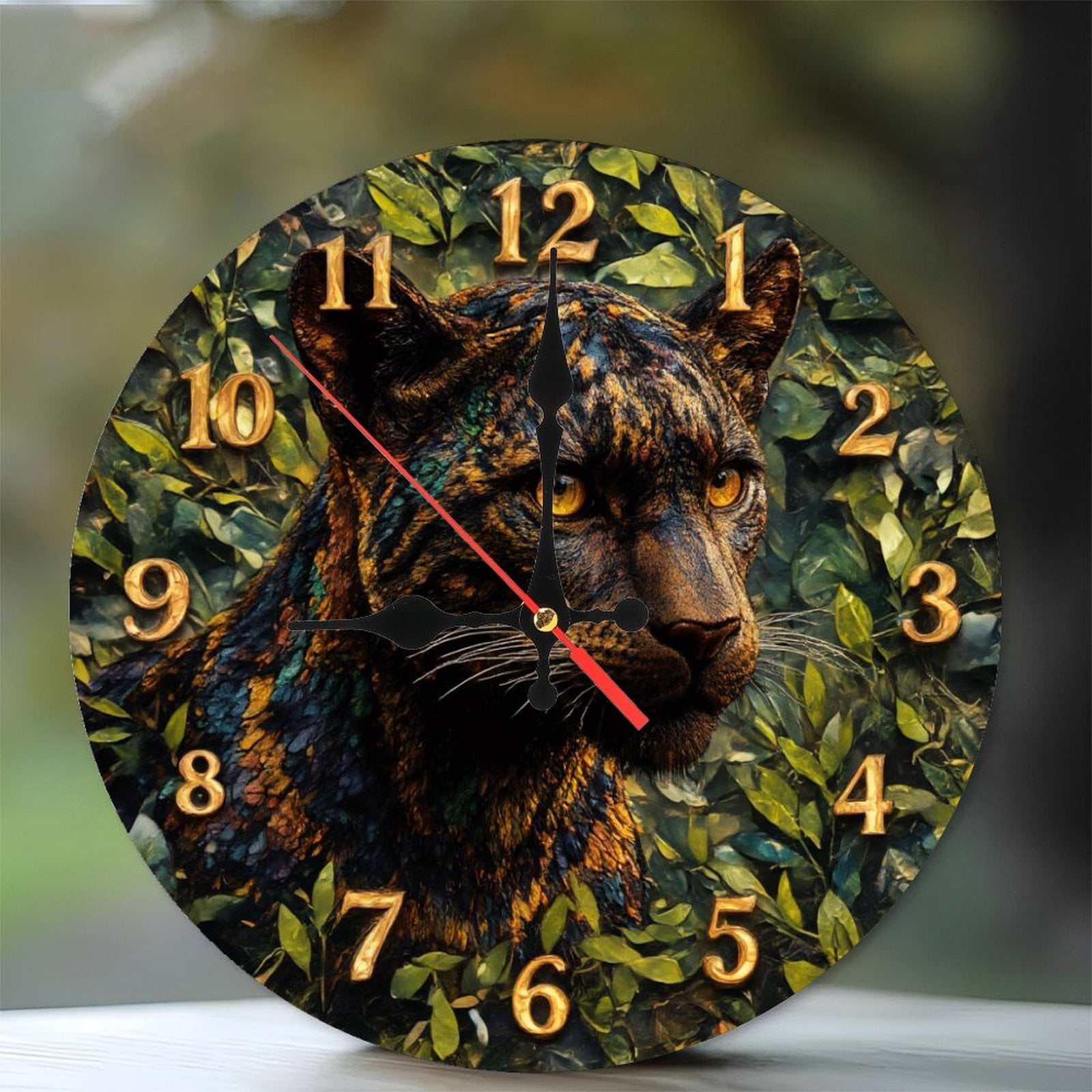 Luxury Leopard Clock Wall Decor Jungle Theme Home Art 10-Inch Silent ...