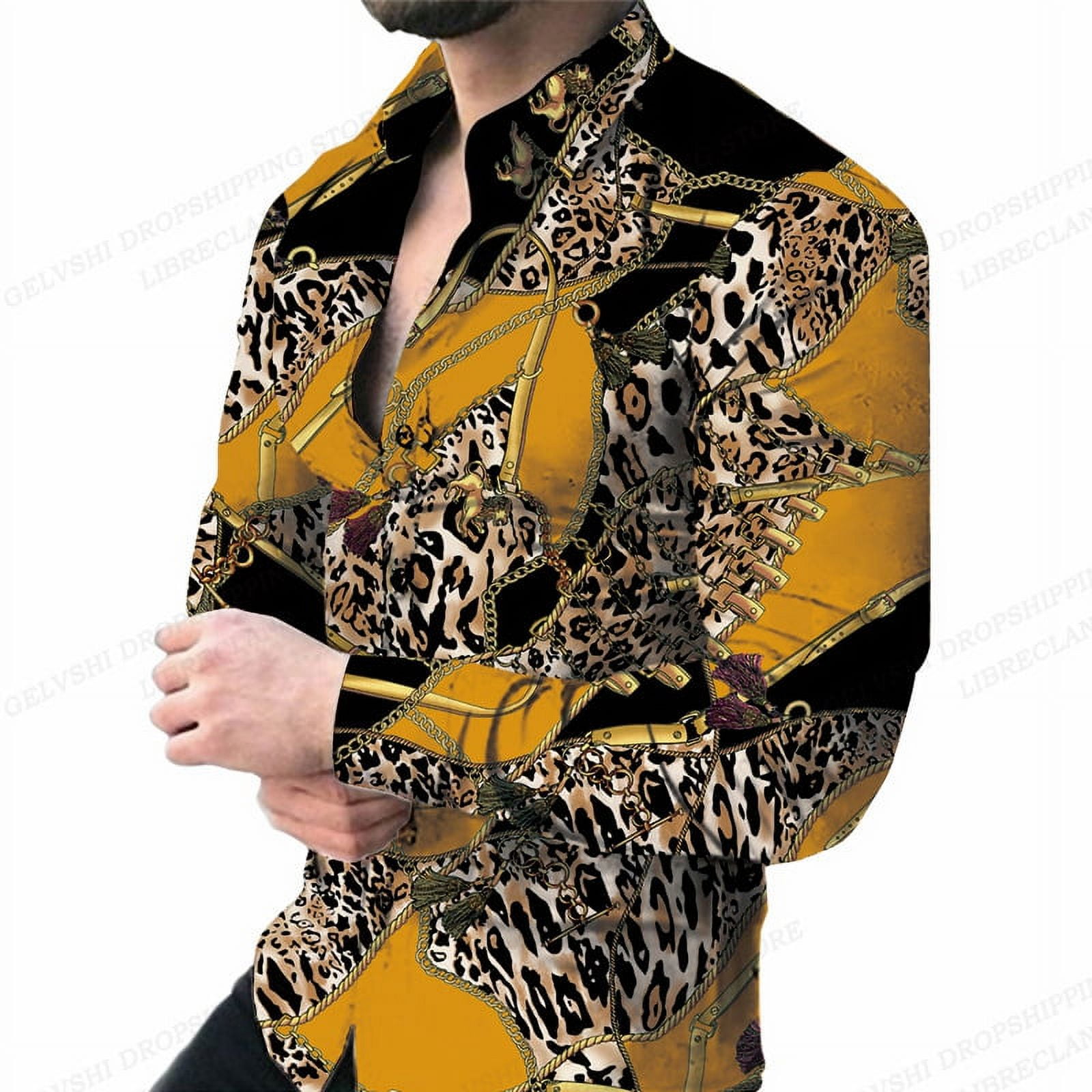 Luxury Leopard Shirts Men Fashion Shirt Long Sleeve Hawaiian Shirts ...
