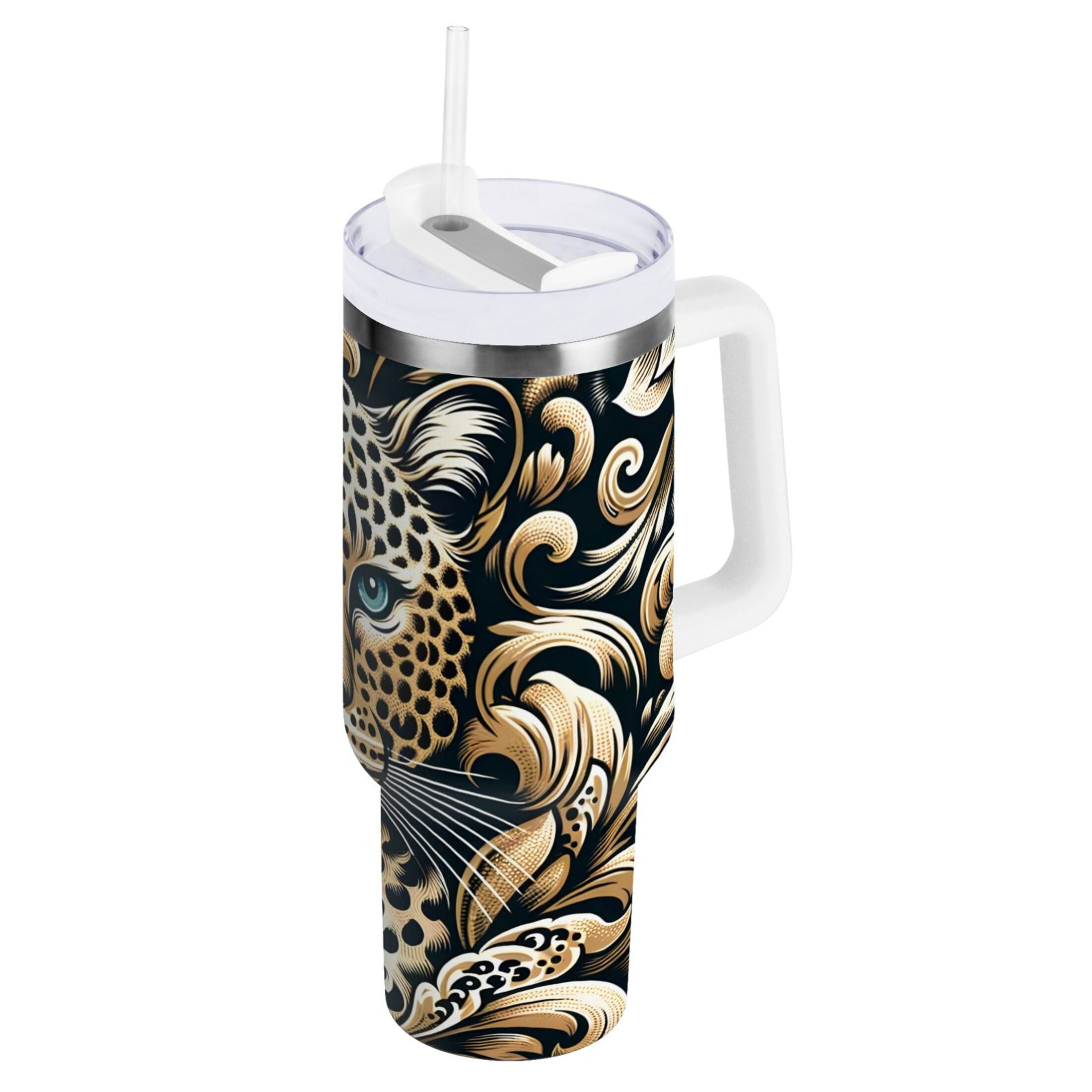 Luxury Leopard in Leaves 30 oz Tumbler with Handle and Straw Lid Vacuum ...