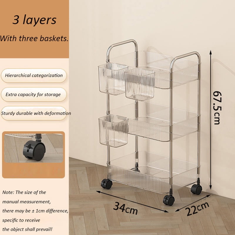 Luxury Lightweight Storage Cart, 2/3/4 Layers Clear Acrylic Rolling ...