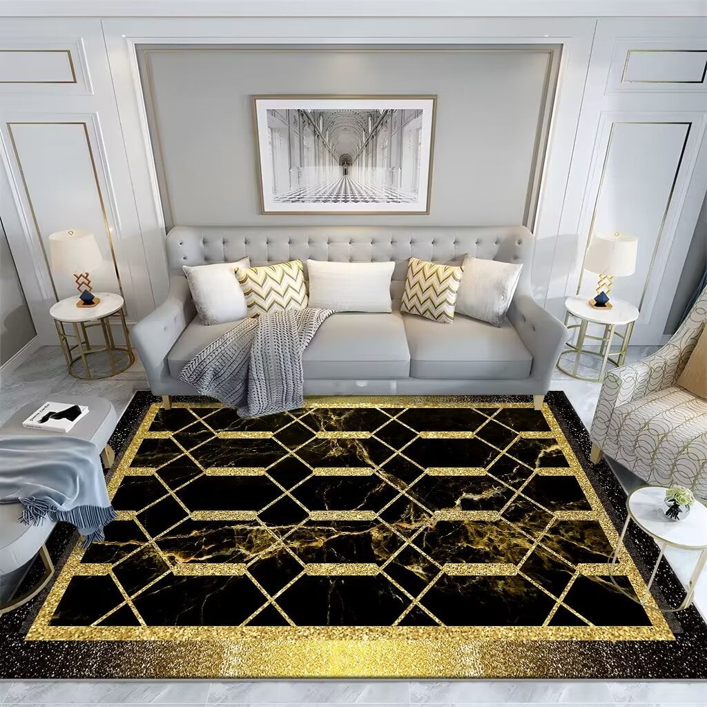 Luxury Living Room Carpet Marble ration Golden Carpet tapis salon ...