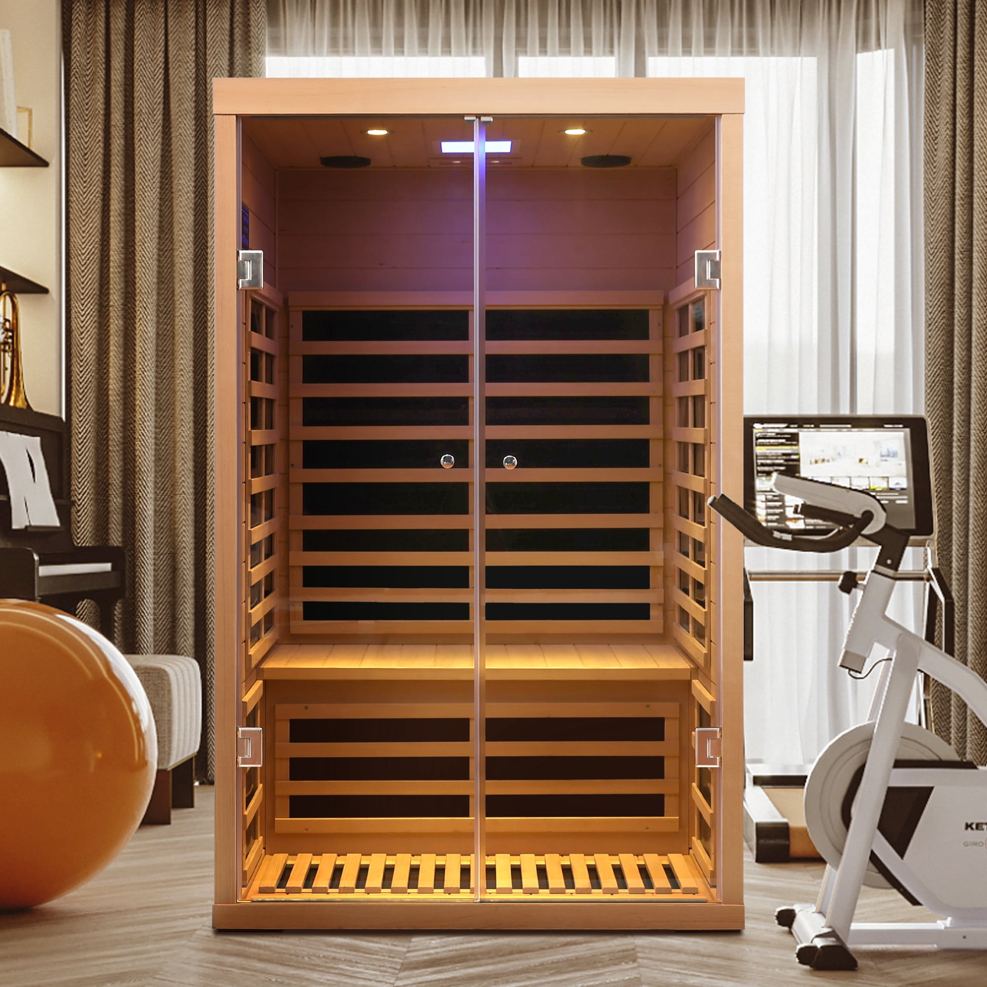 Luxury Low Emf Hemlock Indoor Sauna For 2 Persons With Double Glass