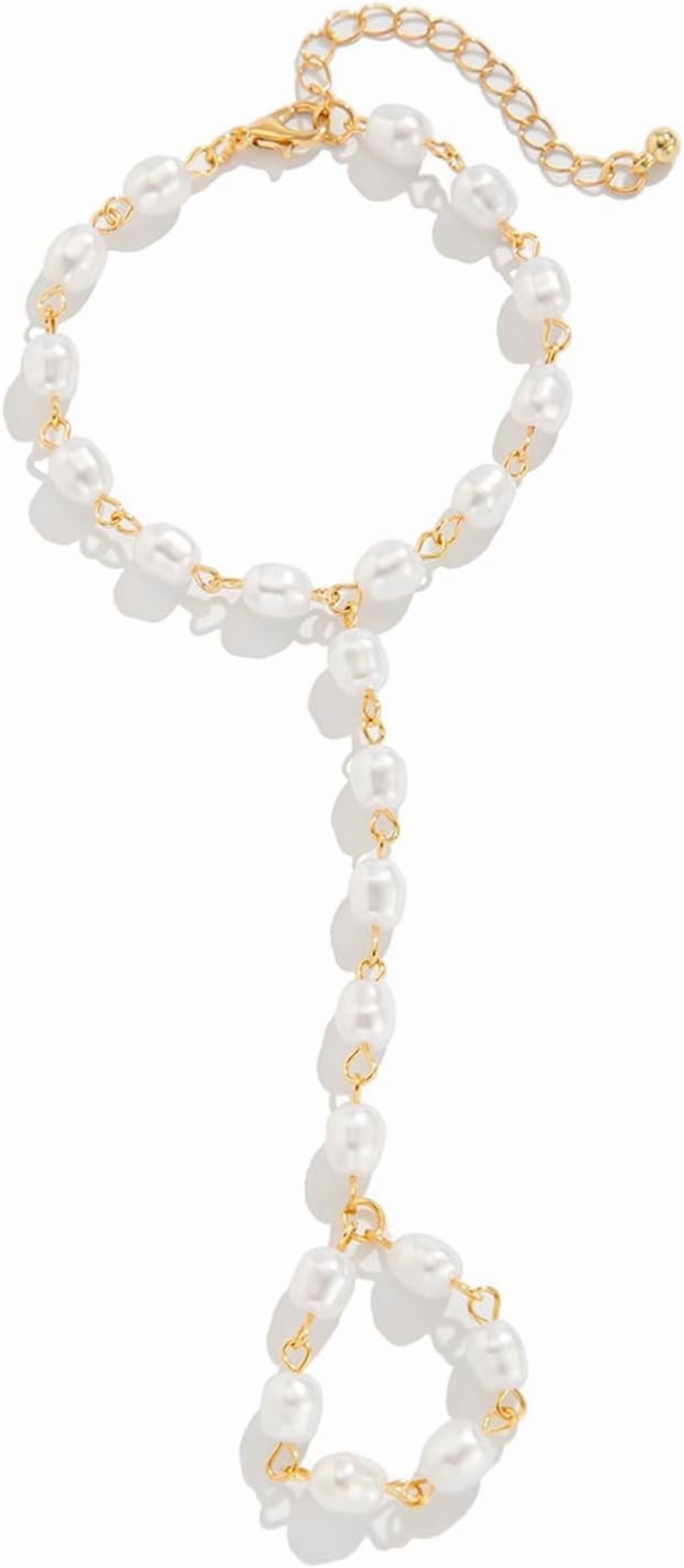 Luxury Luxury Gold Premium Pearl Hand Chain with Ring Summer Beach ...