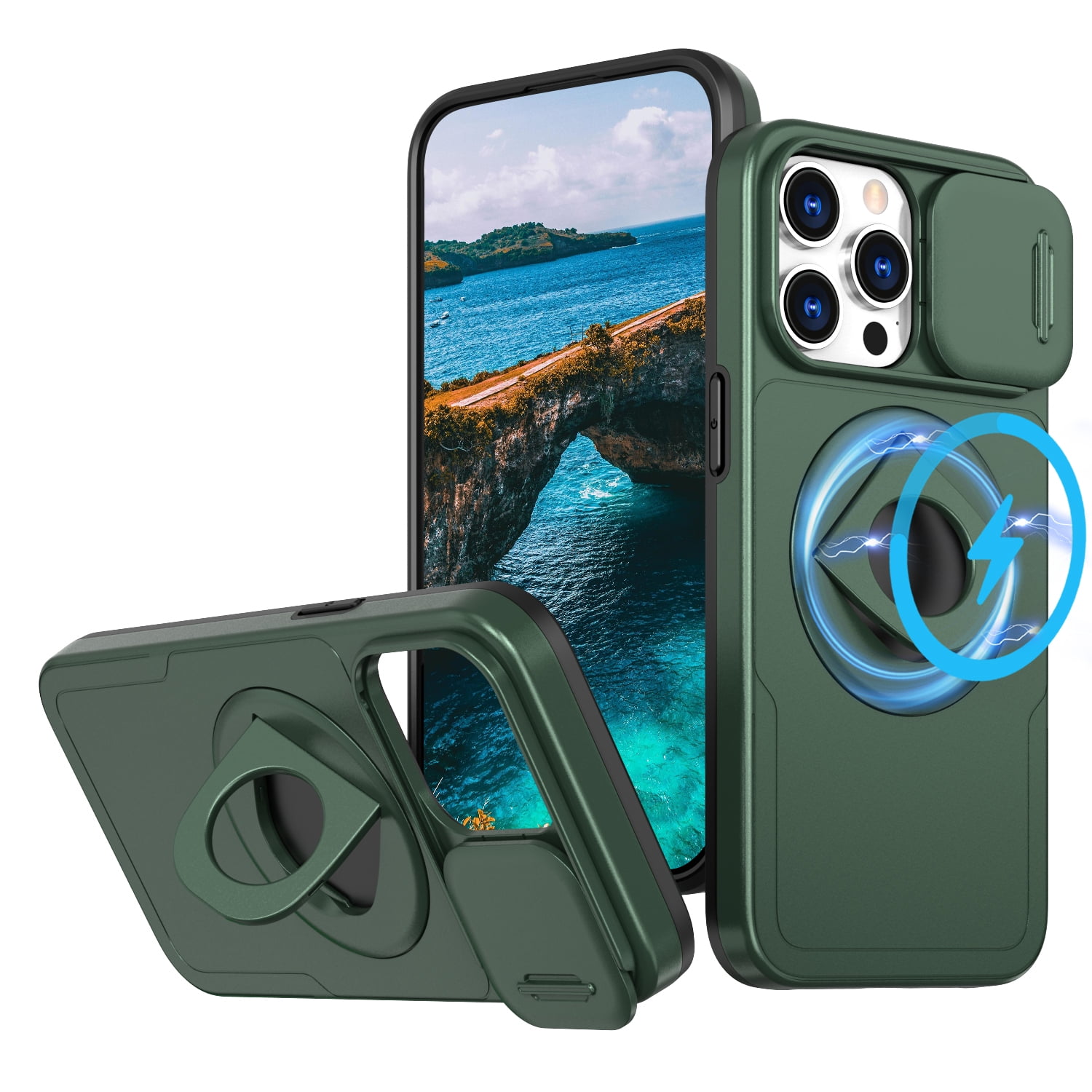 Luxury Magnetic Slide Camera Protection Case For iPhone 16 15 14 13 12 ...