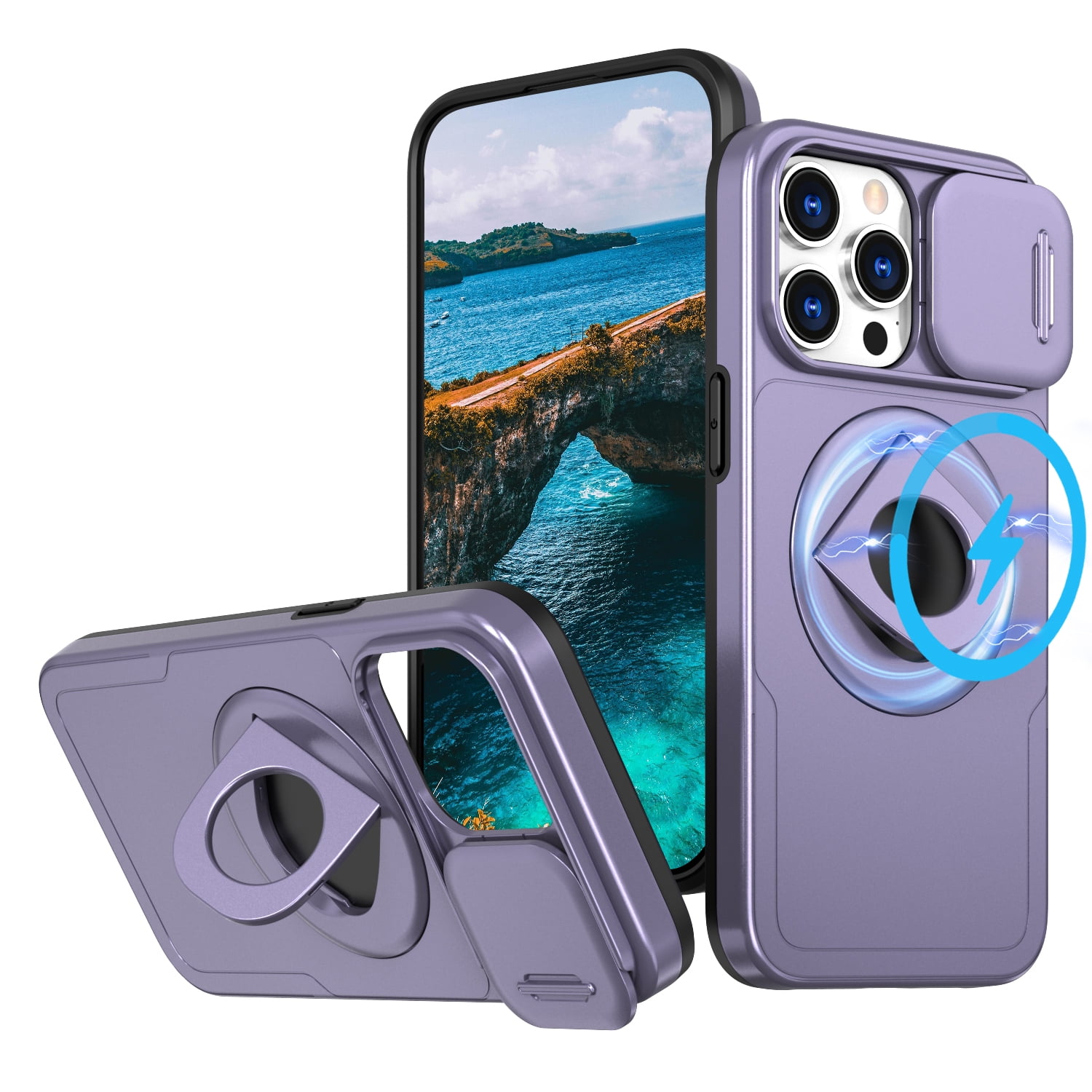 Luxury Magnetic Slide Camera Protection Case For iPhone 16 15 14 13 12 ...