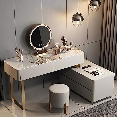 Luxury Makeup Vanity with Mirror and Light, Dressing Table with 4 Solid ...