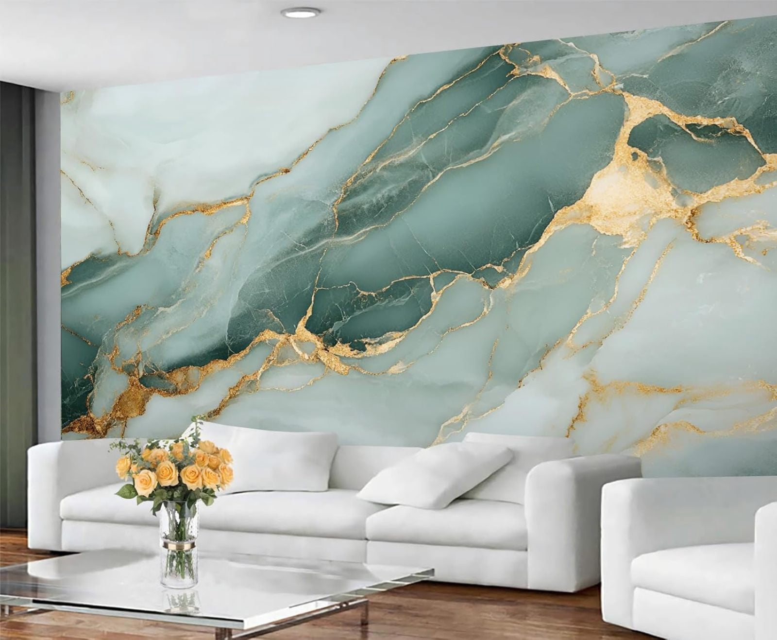 Luxury Marble Custom Mural- Green Gold Texture Wallpaper, Modern ...